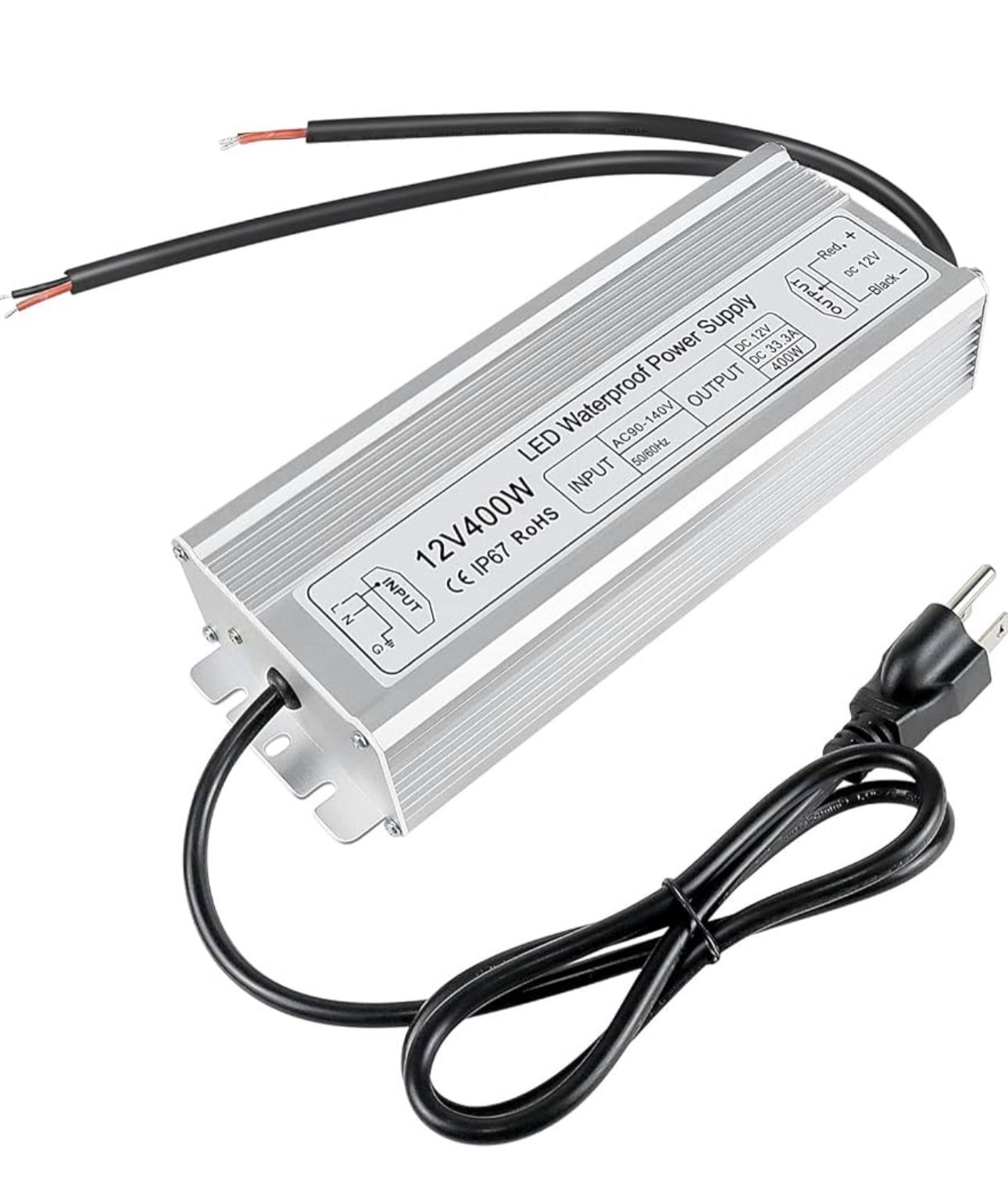 12V 400W LED Driver, IP67 Waterproof Outdoor Power Supply,AC 90-140V to ...