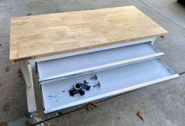 Husky 52 in. W x 24 in. D Steel 2-Drawer Adjustable Height Solid Wood ...