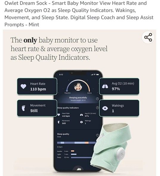 Owlet Dream Sock - Smart Baby Monitor with Heart Rate and Average ...