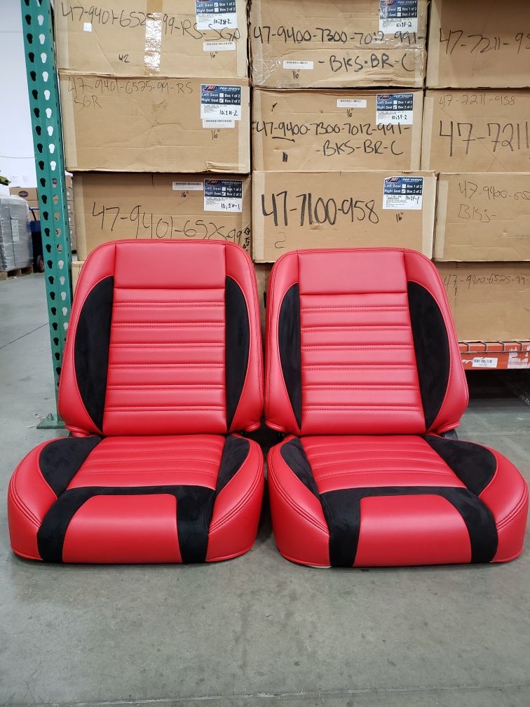 TMI Sport R Low Back Seats, Universal, Red Vinyl & Black Suede, Includes Sliders for Sale in ...