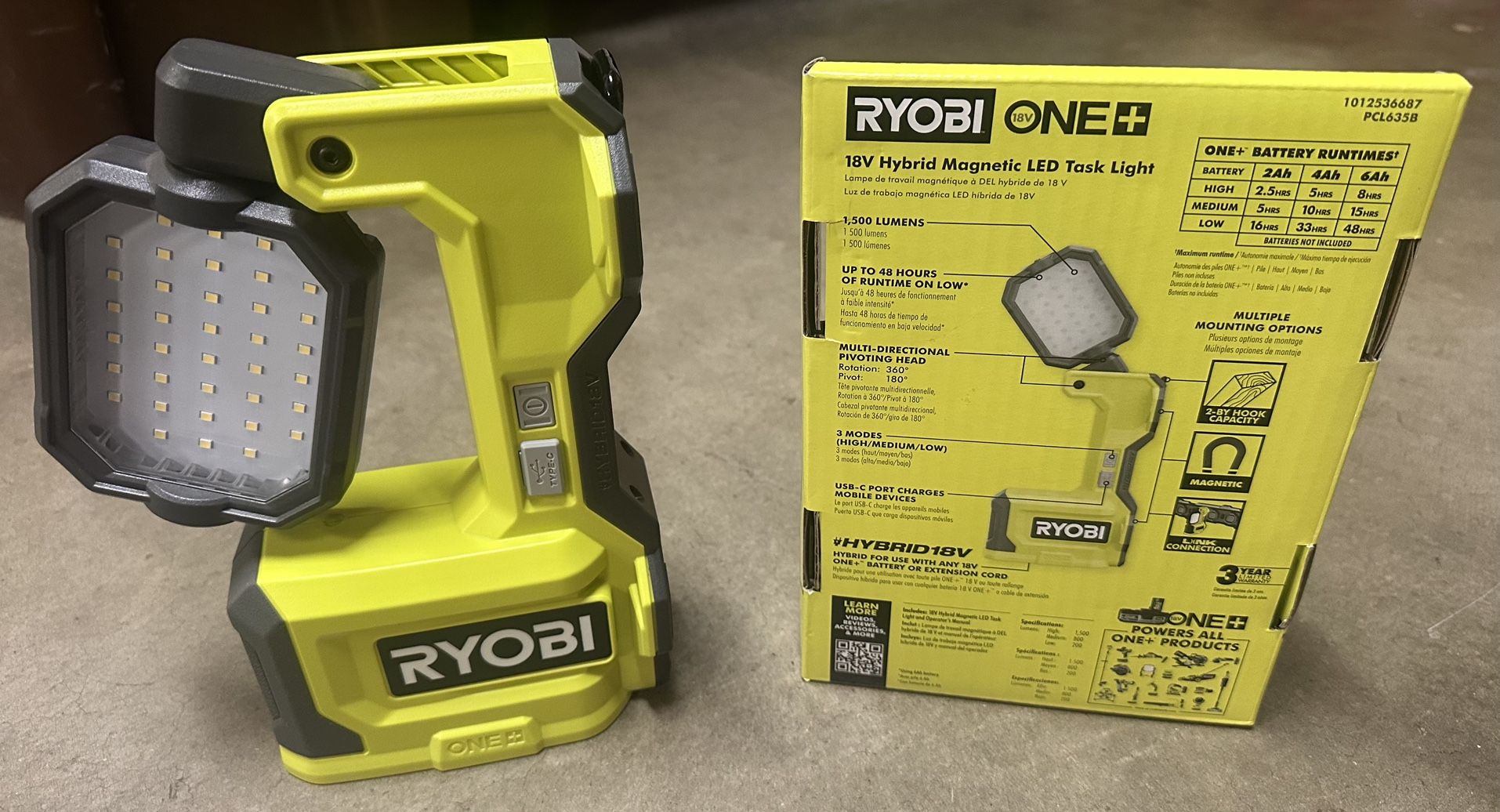 Ryobi 18v Hybrid Magnetic LED Task Light 1500 Lumens/brand New for Sale ...