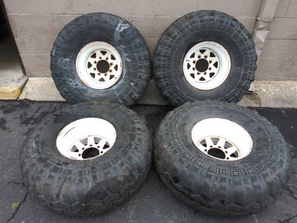 8 lug 15 inch steel wagon wheels, with 38 inch roller tires for Sale in ...