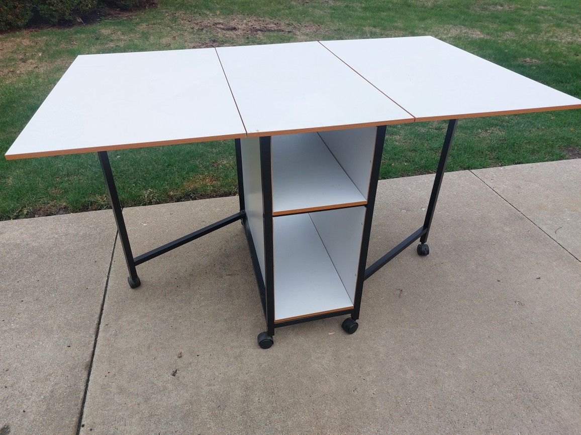 Fold Out Crafting Hobby Table Unit Work Table With Storage for Sale in ...