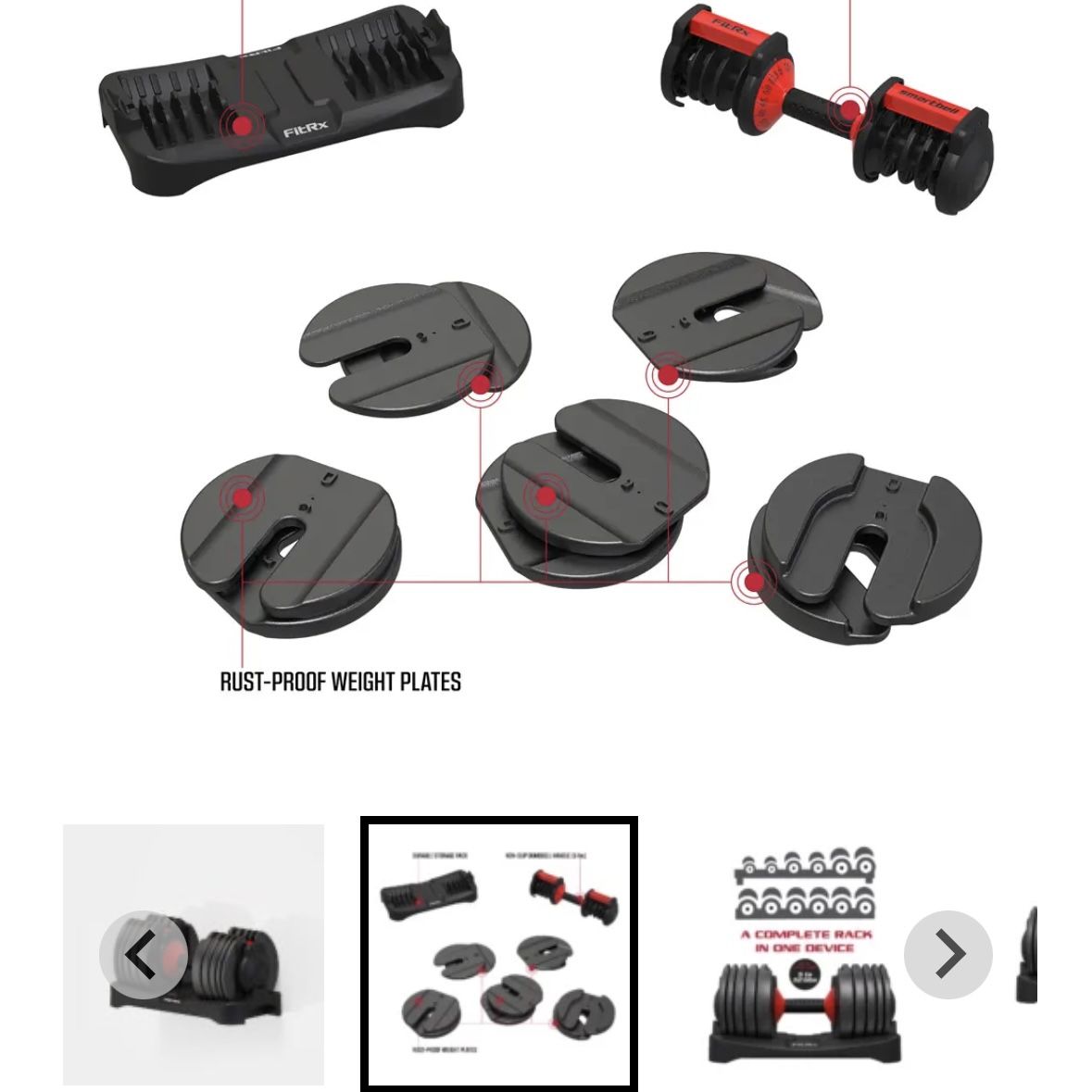 FitRx SmartBell, Quick-Select Adjustable Dumbbell, 5-52.5 lbs. Weight ...