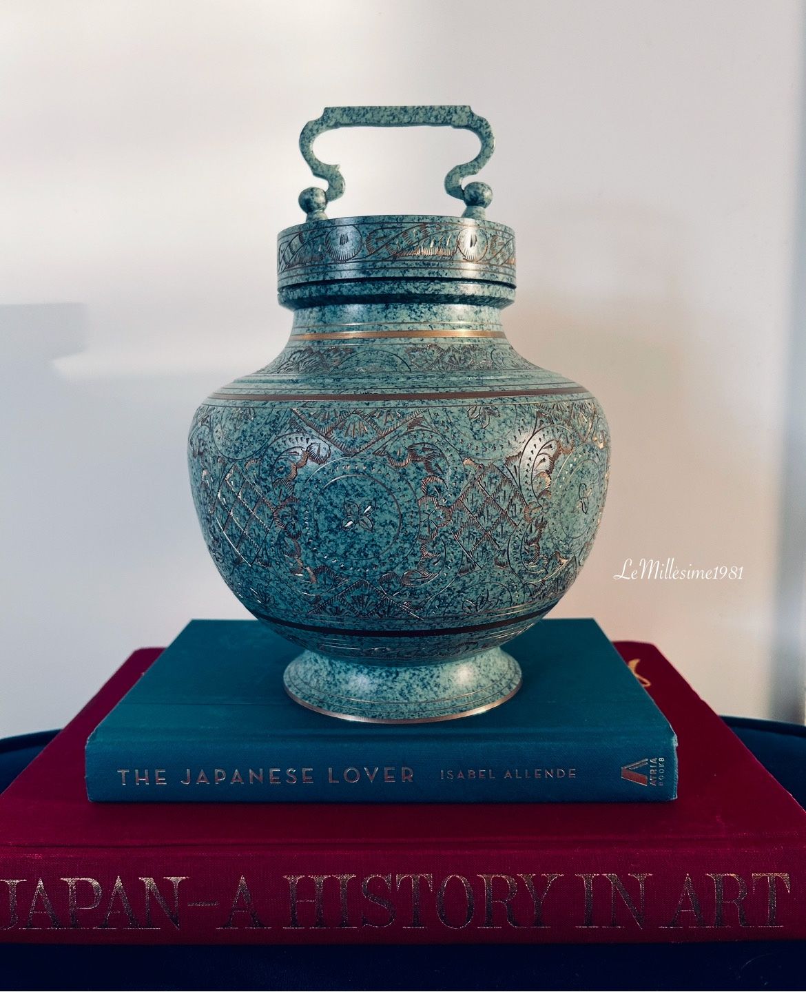 Vintage Timeless Oriental Brass & Turquoise Engraved Jar with Lid This ...