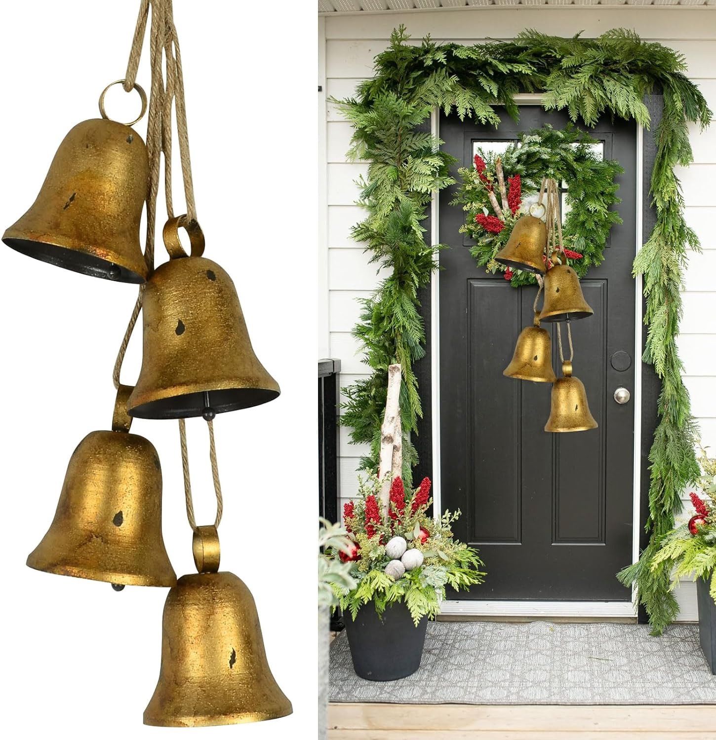 Christmas Bells, 4 Pcs Metal Bells, Decor Cowbell Home Decor, Garden ...