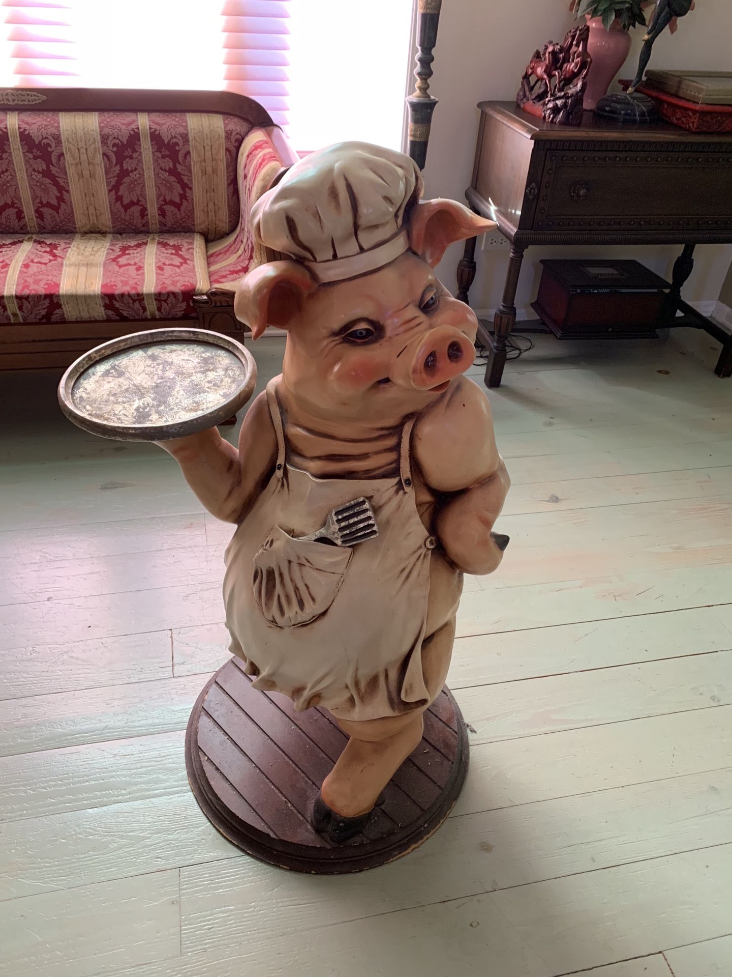 CHEF PIG LARGE 41" LIFE SIZE STATUE ROUND TRAY KITCHEN RESTAURANT DECOR ...