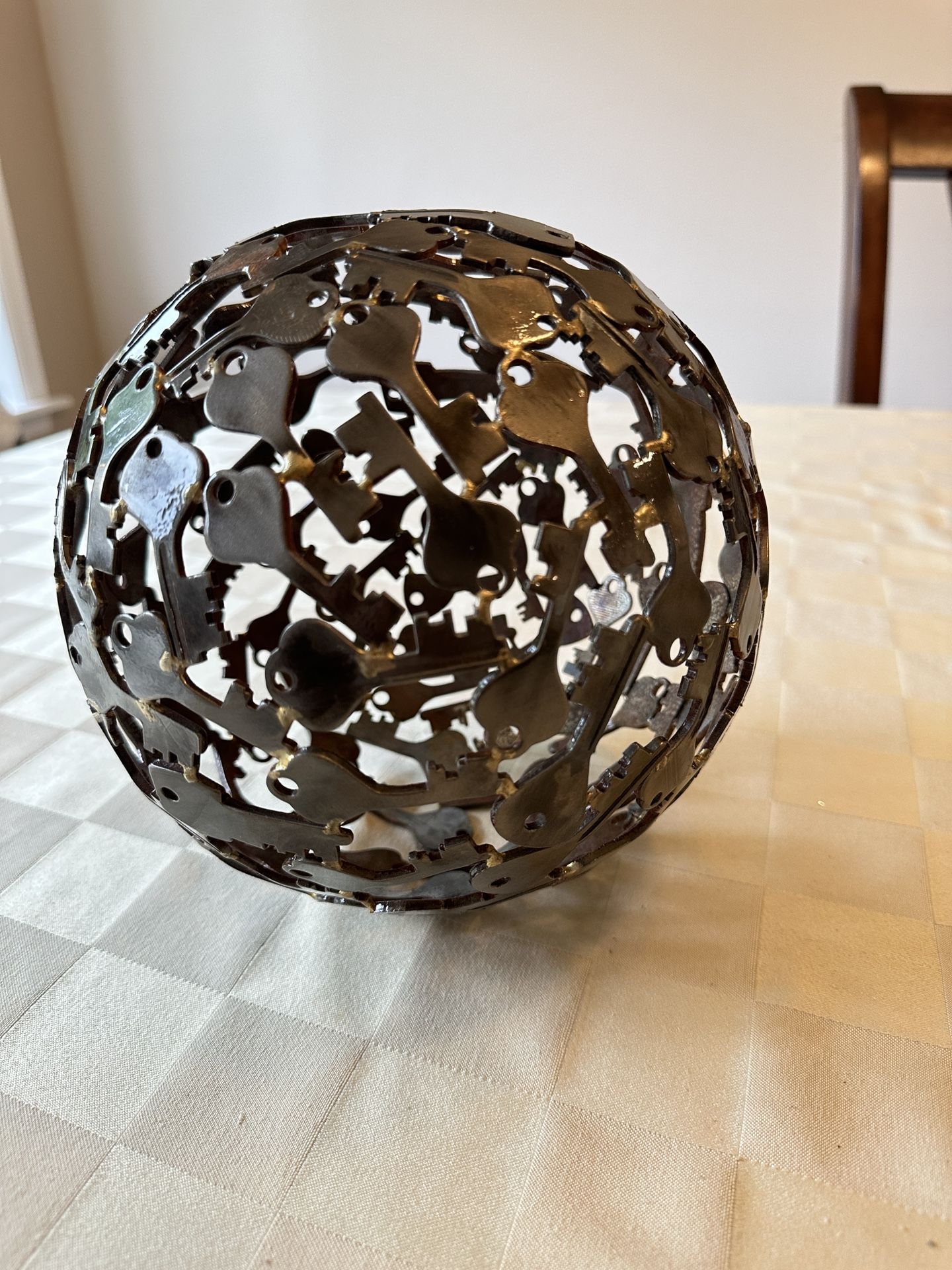 Folk Art Key Art 8” Globe Sphere Metal Keys Sculpture Welded for Sale ...