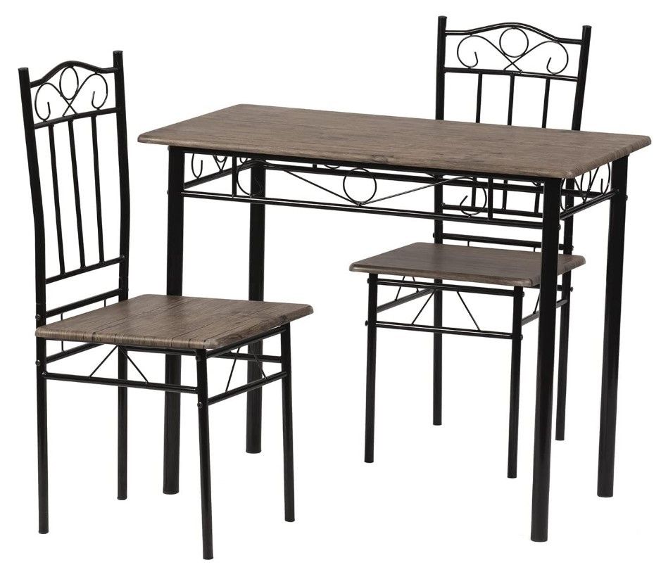 Homy Casa Dining Set 3-Piece Dinette Set with Wood Top Metal Legs ...