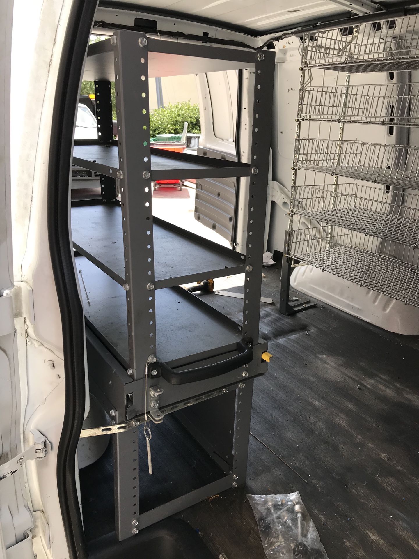 Cargo van work van Pull out slide out work shelves bin tool organizer ...