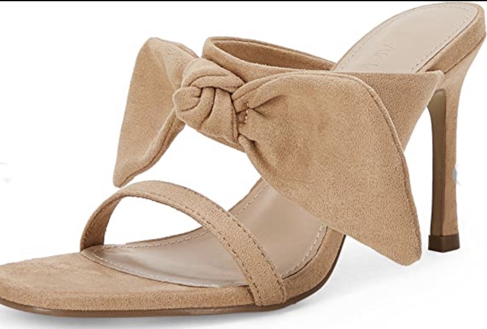 LAICIGO Suede Square Open Toe Stiletto High Heel Sandals Bow Knot Strap ...