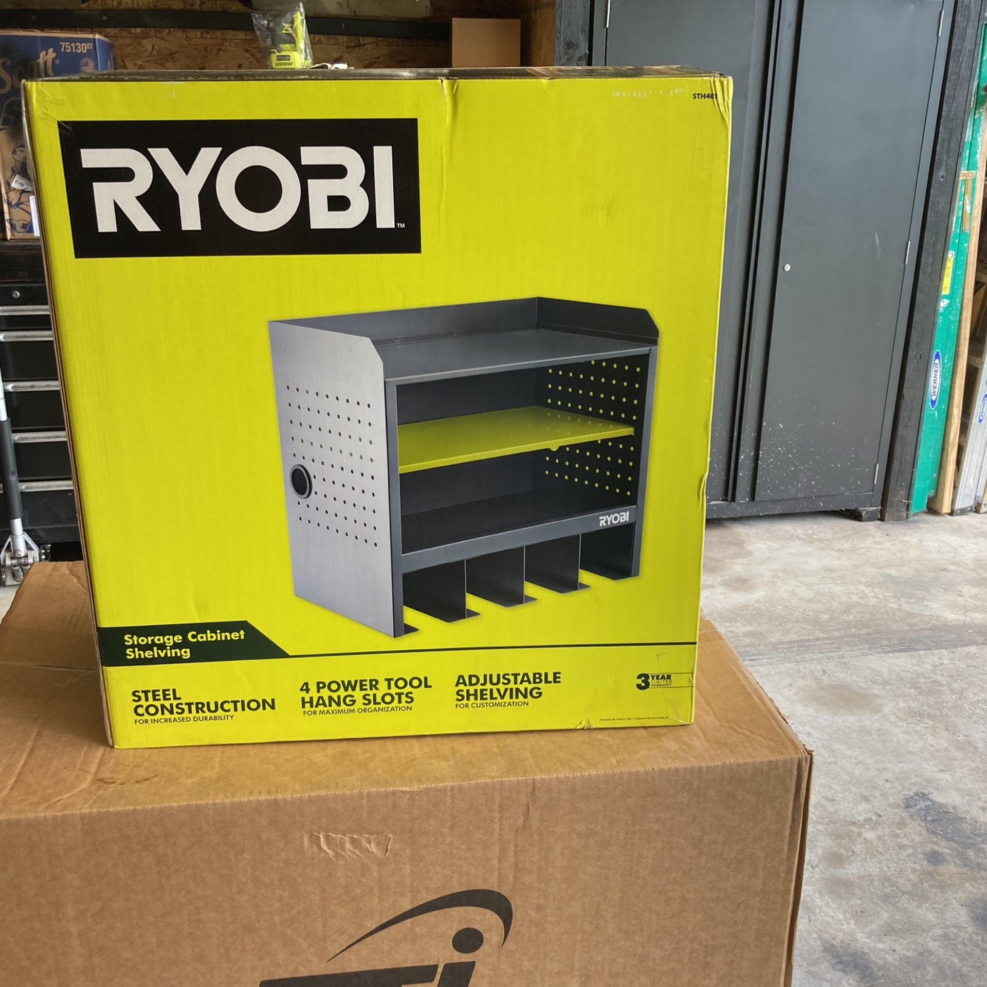 Ryobi Steel 3-Shelf Wall Mounted Garage Cabinet in Platinum Drill ...