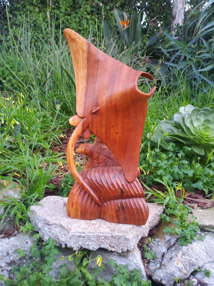 Tropical Nautical Turtle Manta Ray Wood Carving Statue Sculpture Island ...
