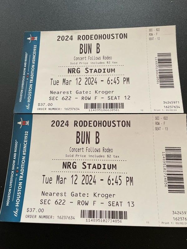 Bun B Rodeo Tickets 45$ a Piece for Sale in Houston, TX - OfferUp