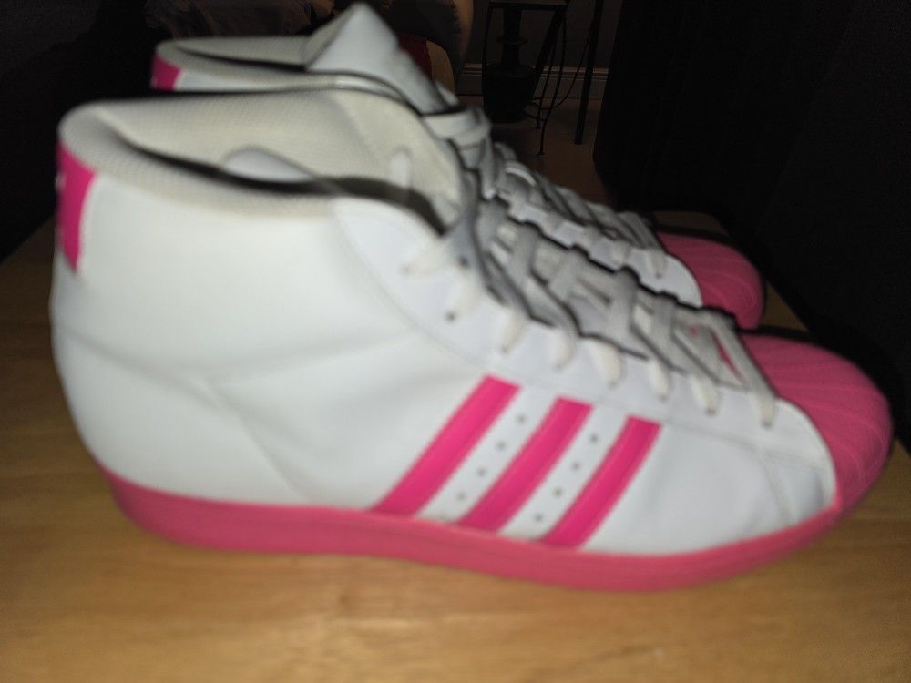 Adidas Superstar High Top White w/Pink Strip &Turtle Shell Sz 11 Never ...