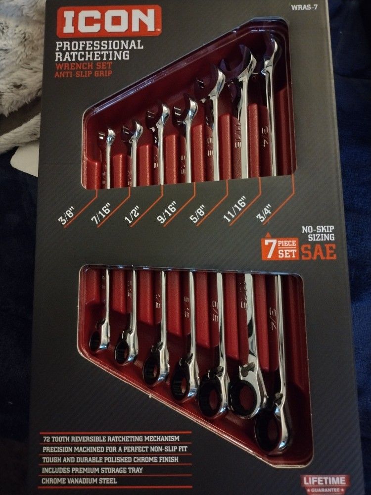 Brand New Icon Professional Ratcheting Wrench Set Anti-slip Grip 7 ...
