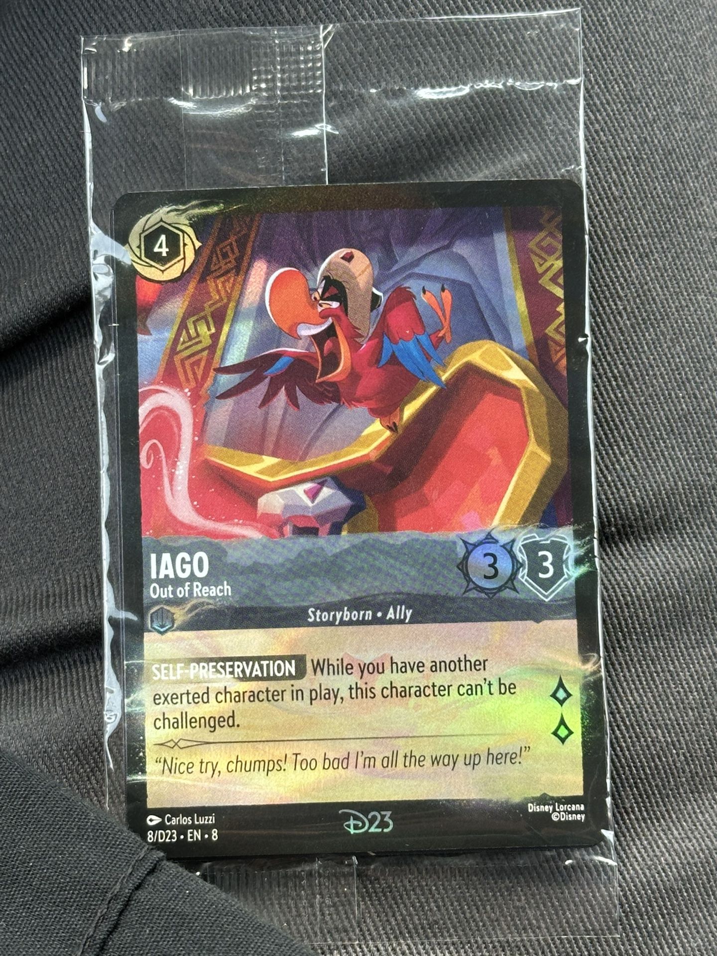 Disney Lorcana IAGO D23 Exclusive Card NEW NEED GONE ASAP for Sale in ...