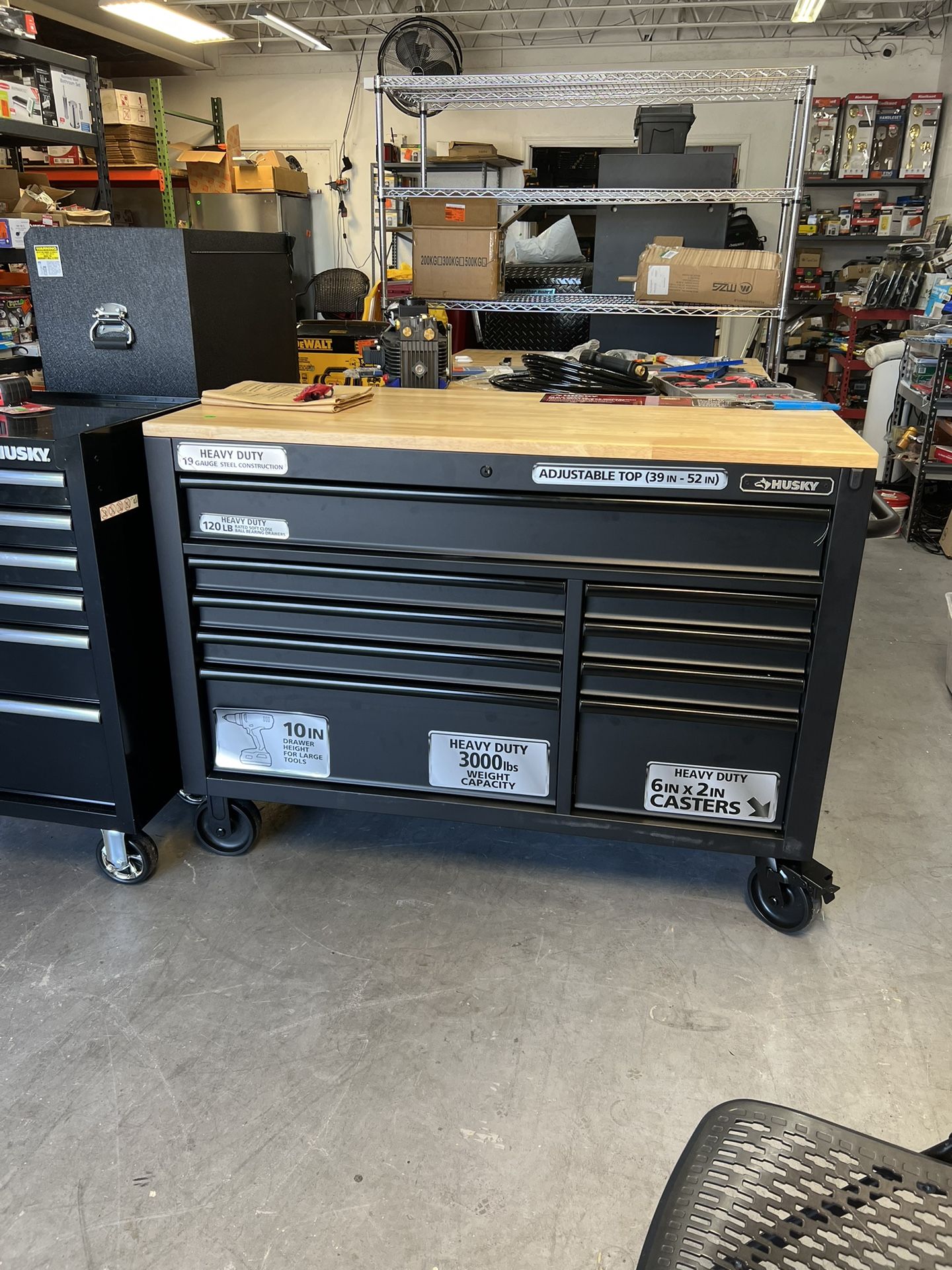 Husky 52 in. W x 25 in. D Heavy Duty 9-Drawer Mobile Workbench Cabinet ...