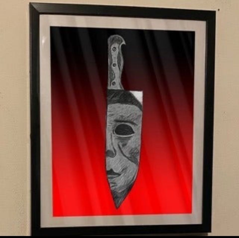 Michael Myers knife reflection art piece on black frame for Sale in San ...