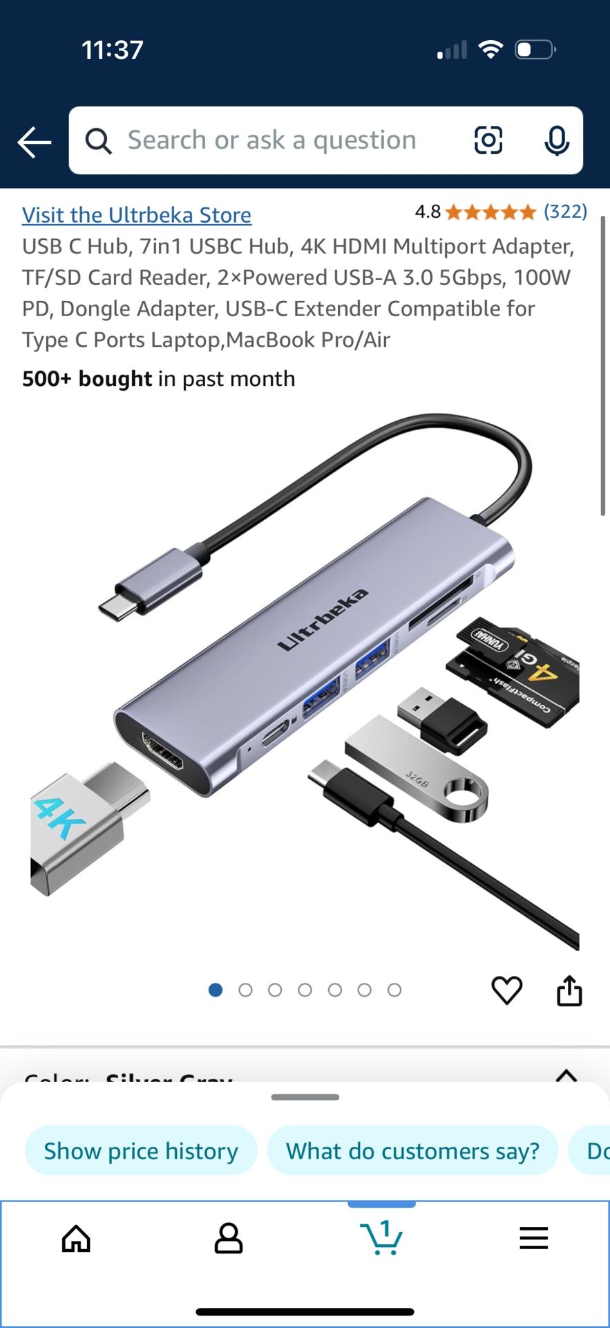 USB C Hub, 7in1 USBC Hub, 4K HDMI Multiport Adapter, TF/SD Card Reader ...