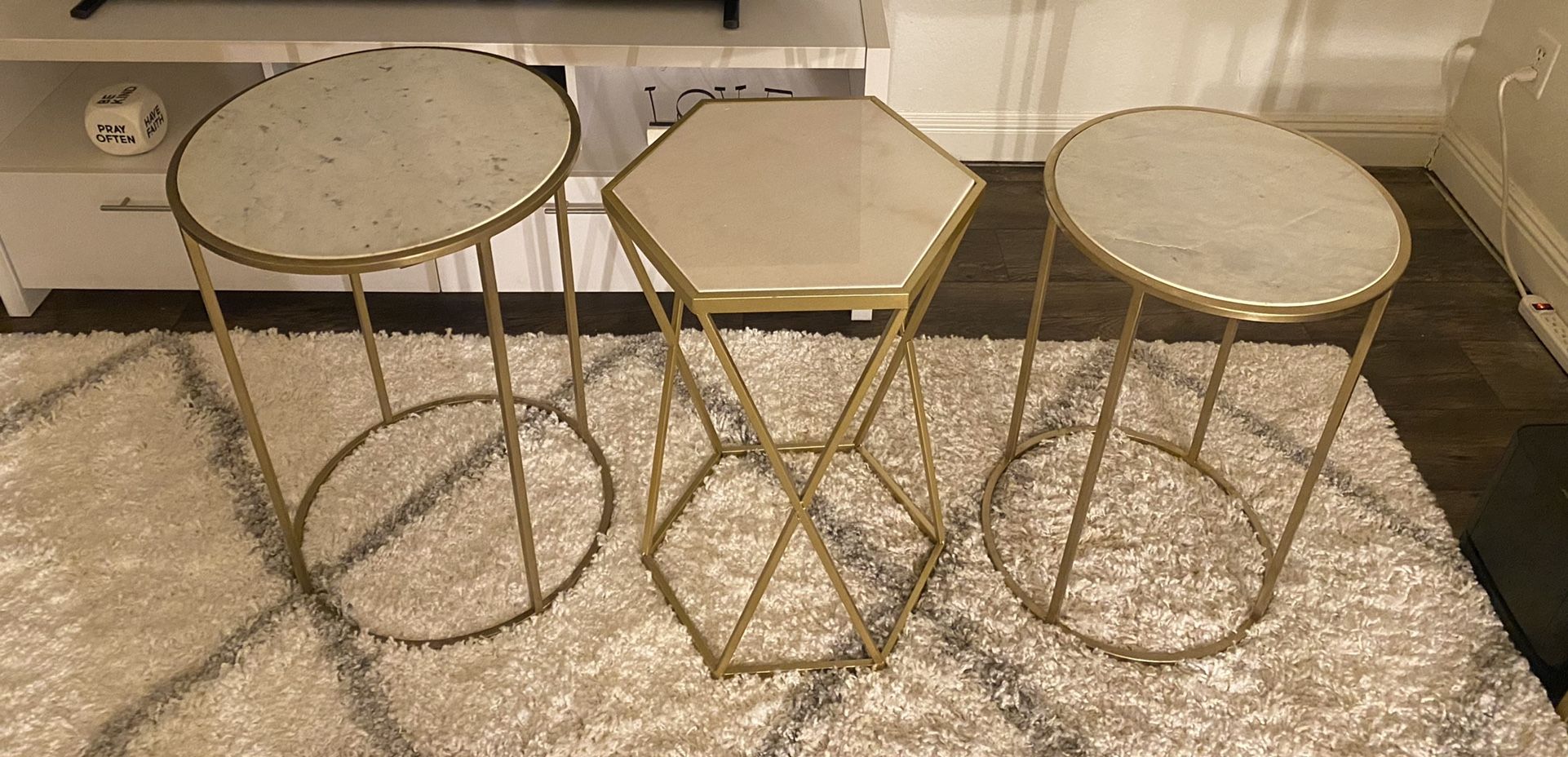 Three Gold Tables With Marble Top for Sale in North Las Vegas, NV - OfferUp