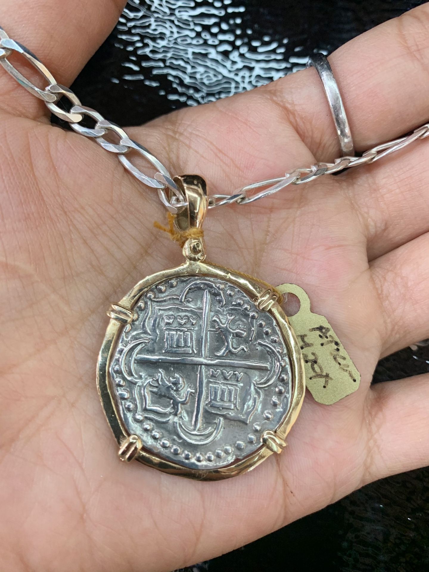 Atocha Coin Pendant In 14k solid gold bezel with silver chain 20” for ...