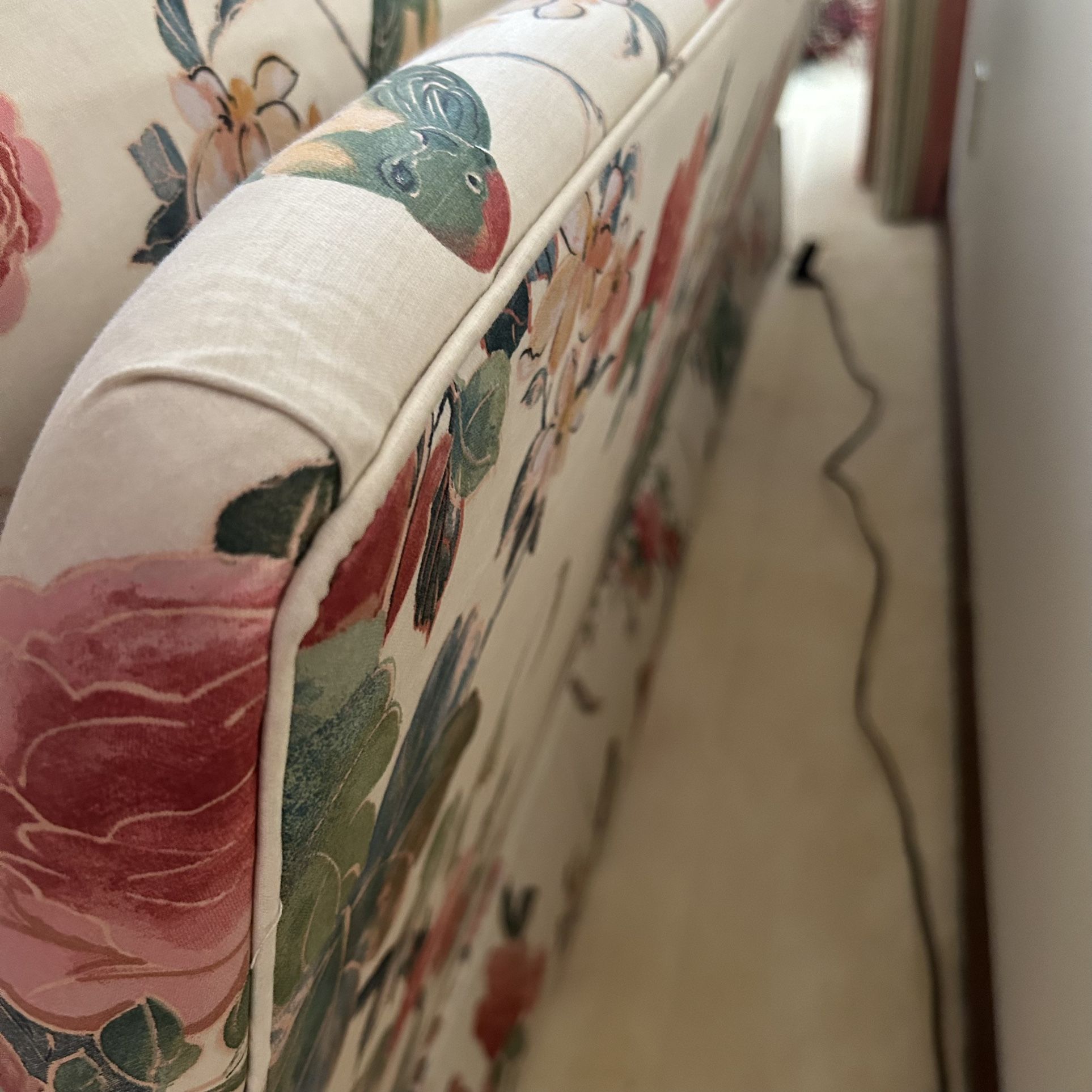 Vintage Southwood Couch Sofa Duck Down Mahogany Floral Birds Parakeet ...