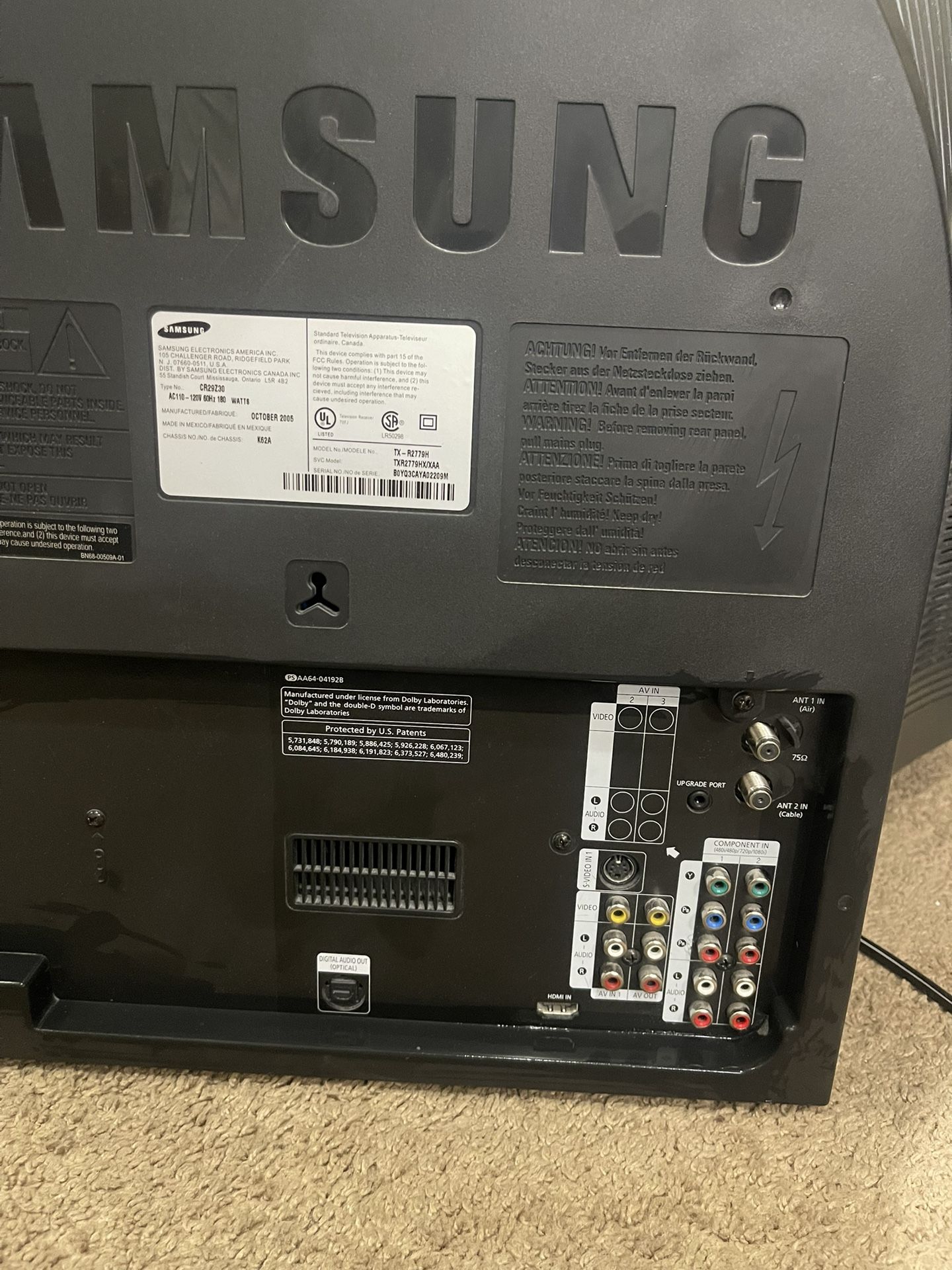 Samsung 27" TV TX - R2779H CRT Retro Gaming Television DynaFlat HDTV ...