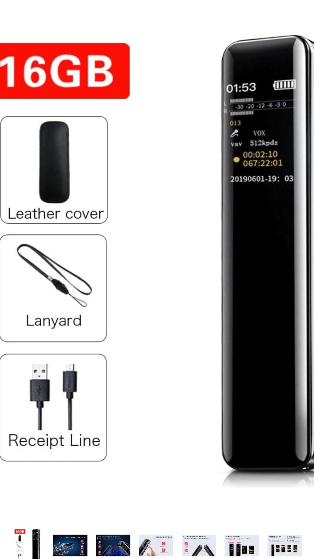 Digital Voice Recorder, 16GB SuperEye USB Dictaphone with MP3 Music ...