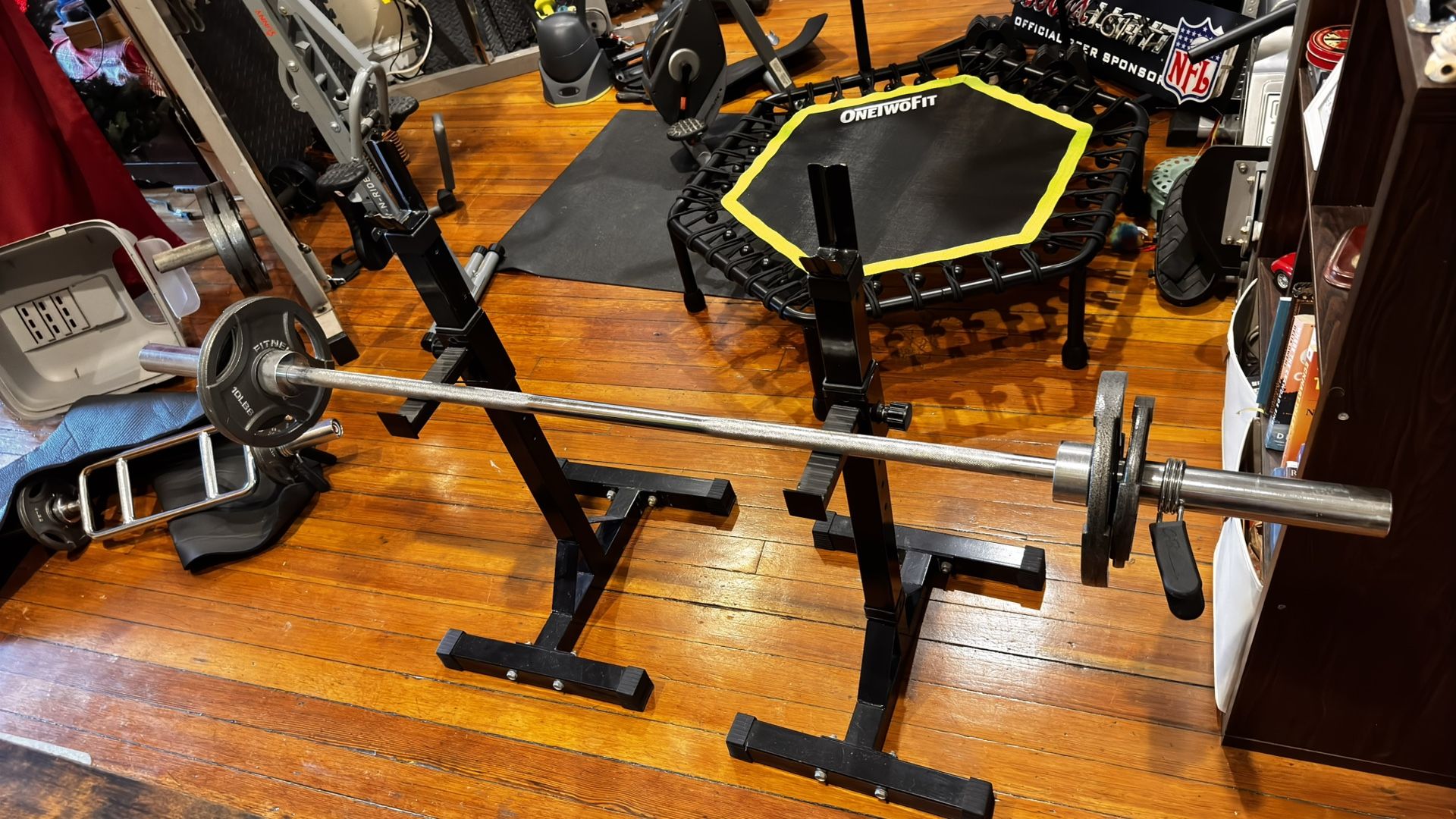Pair of Adjustable Rack, Sturdy Steel Squat Barbell Free Bench Press ...