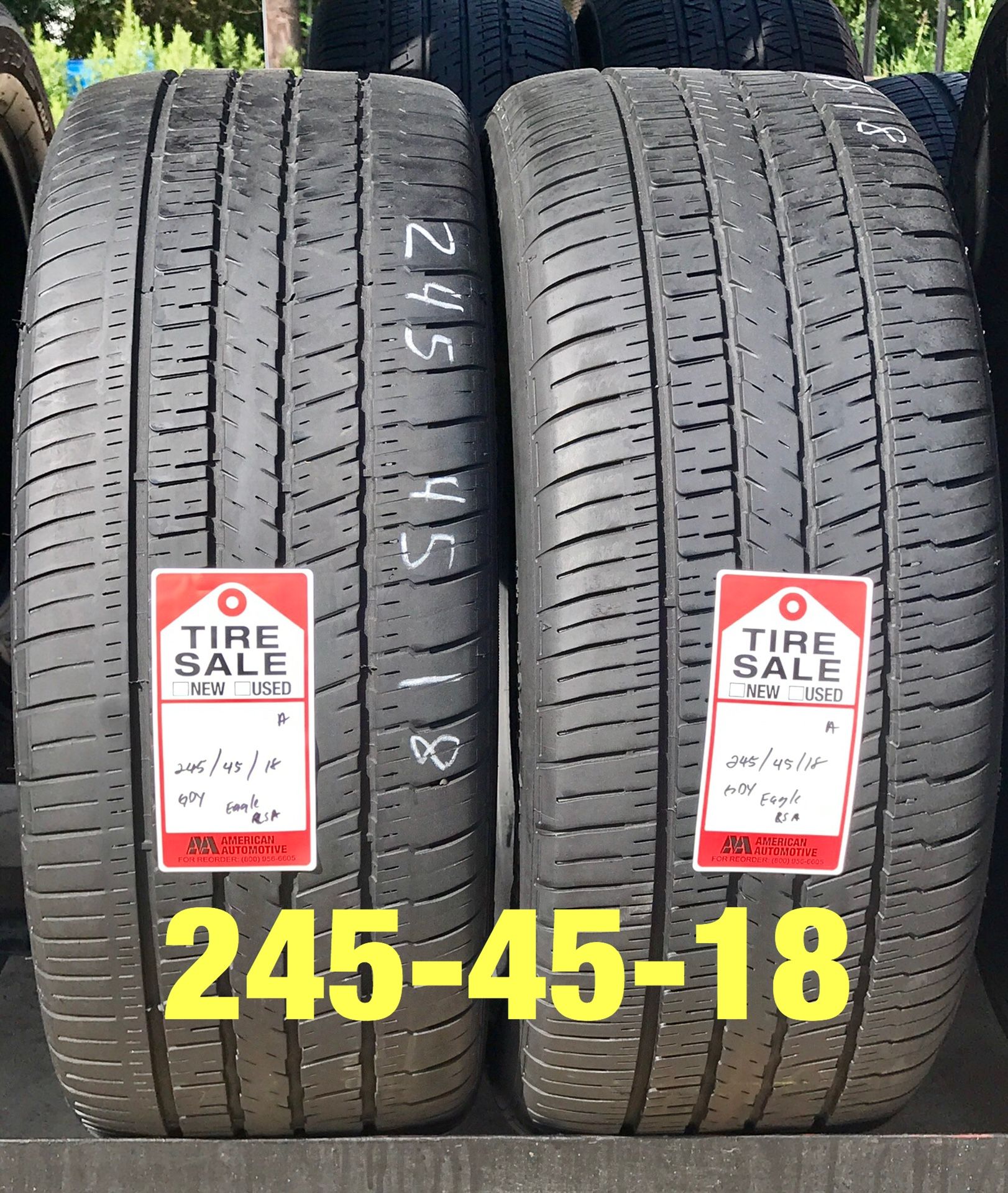 2 used tires 245/45/18 Goodyear RSA for Sale in Houston, TX - OfferUp