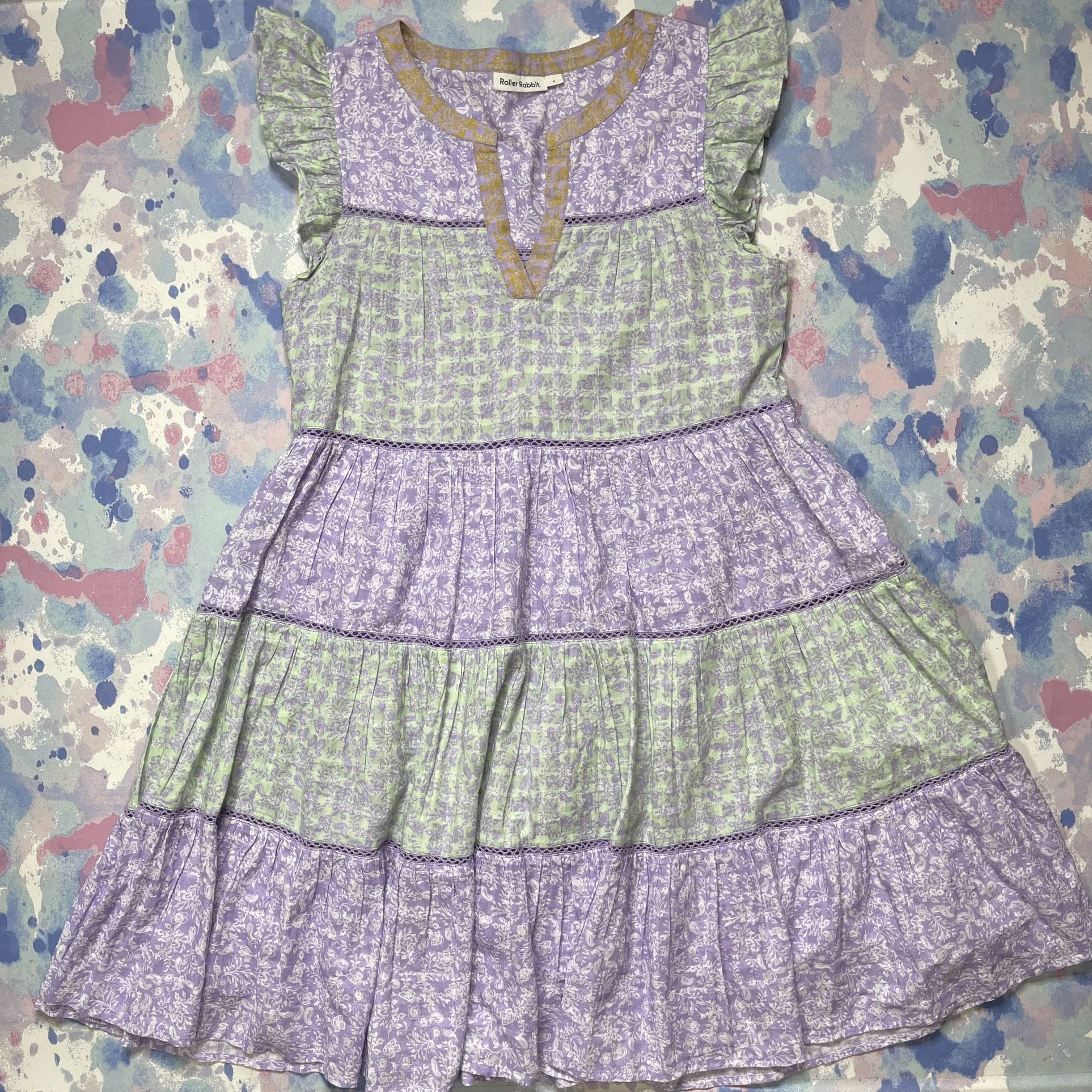 Roller Rabbit Ismay Pippa Tiered Lace Accent Dress Women’s Size Small ...