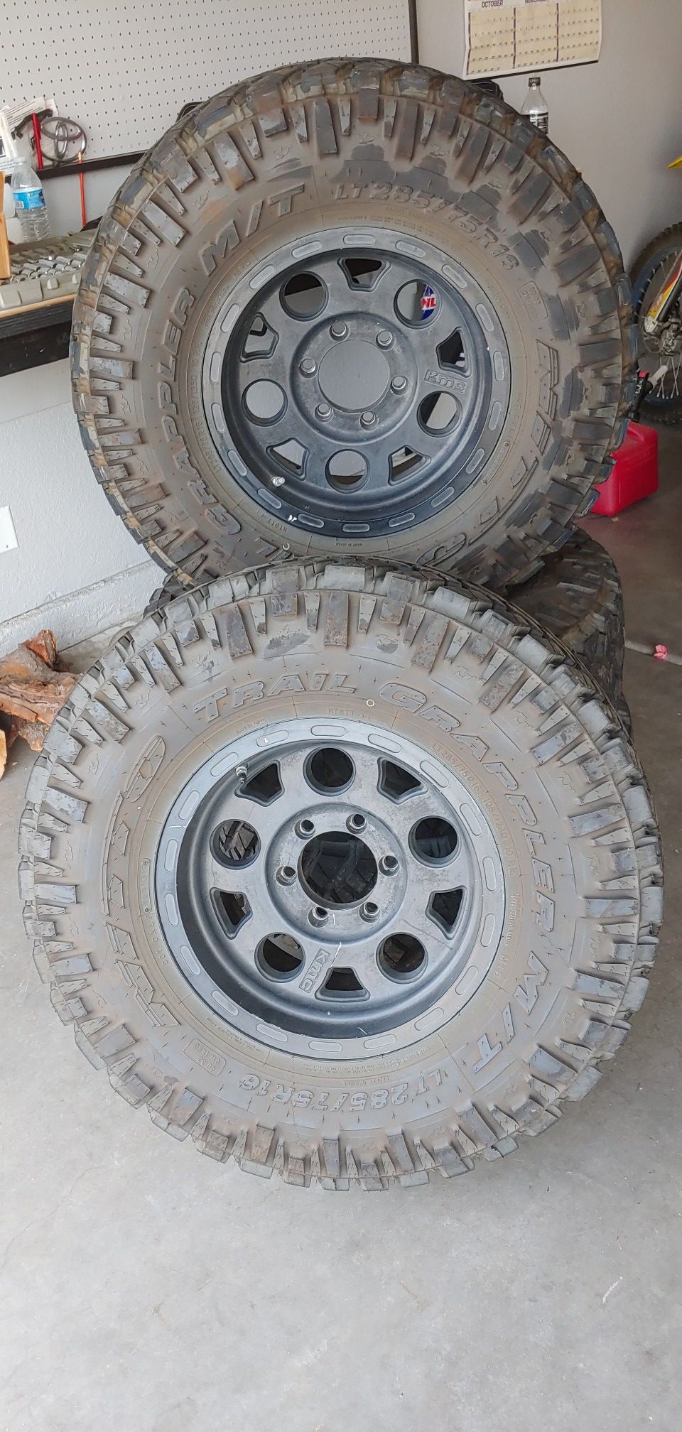 Tires and wheels. 285/75/16 Nitto Trail Grappler tires with KMC 16in ...