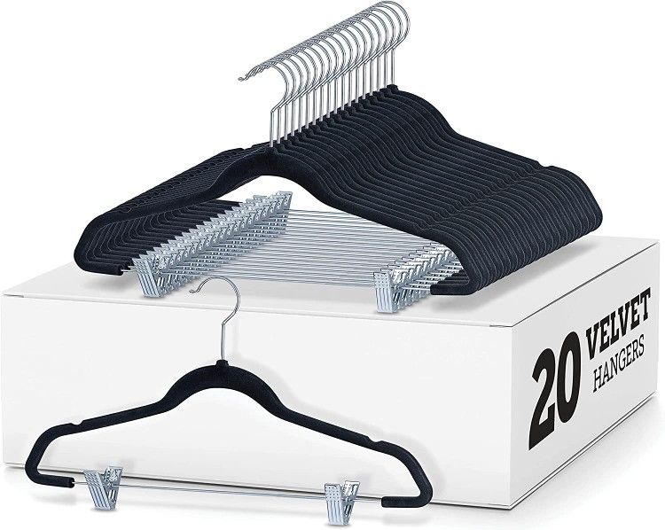 10 Pcs Of Zober Velvet Hangers with Cli Clip Hangers for Pants ...