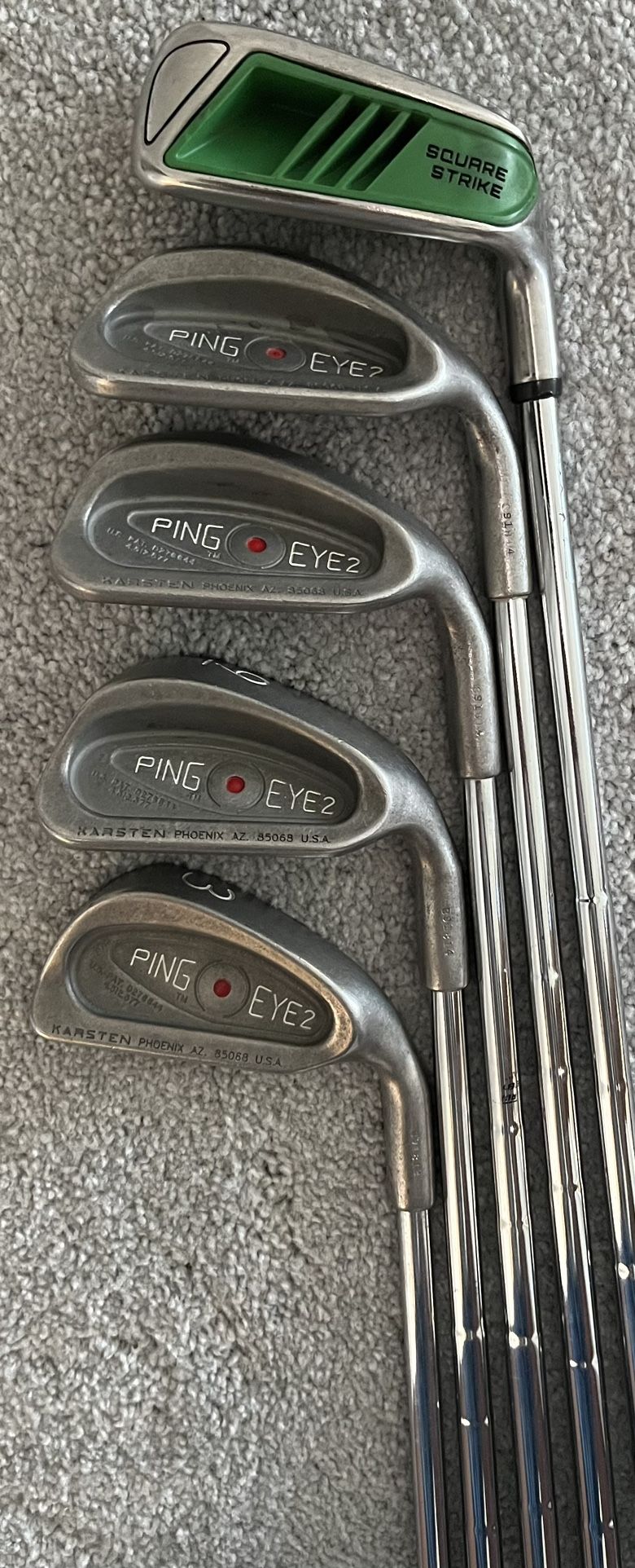 Ping Eye 2 Red Dot Iron/Wedge Set (S,W,9,3)+Square Strike Green Chipper ...