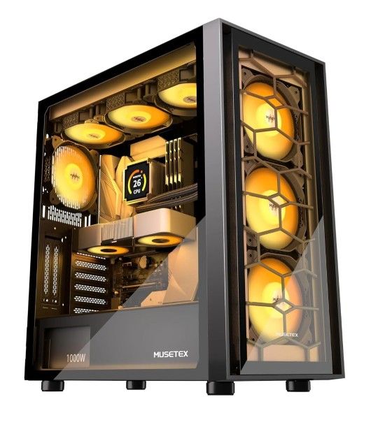 Pc Case 7 Pwm Argb Fans Pre-Installed, Gaming Pc Case 360Mm Rad Support ...