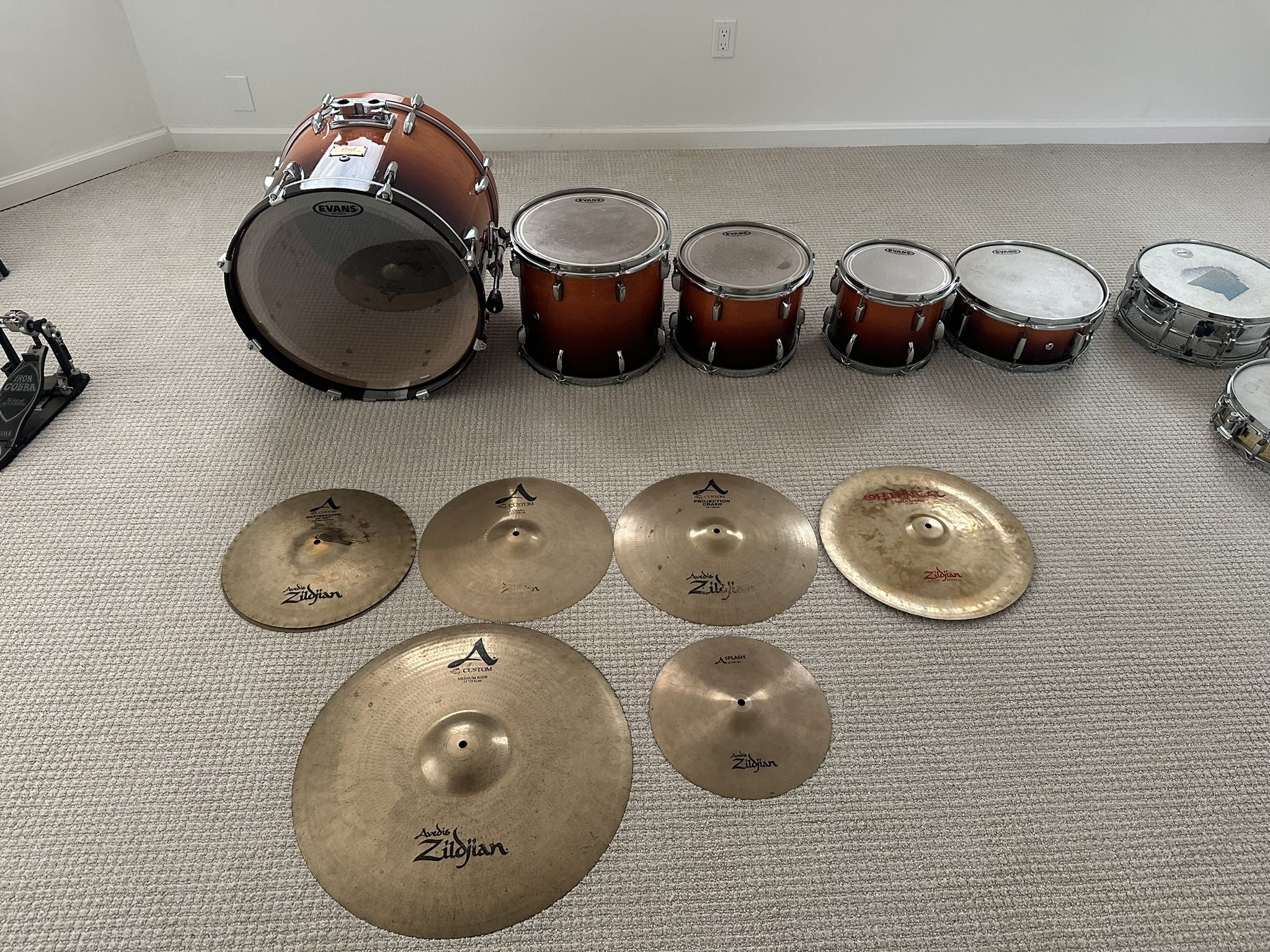 Pearl Session Custom All Maple 5 piece Drum Set and 6 piece Zildjian ...