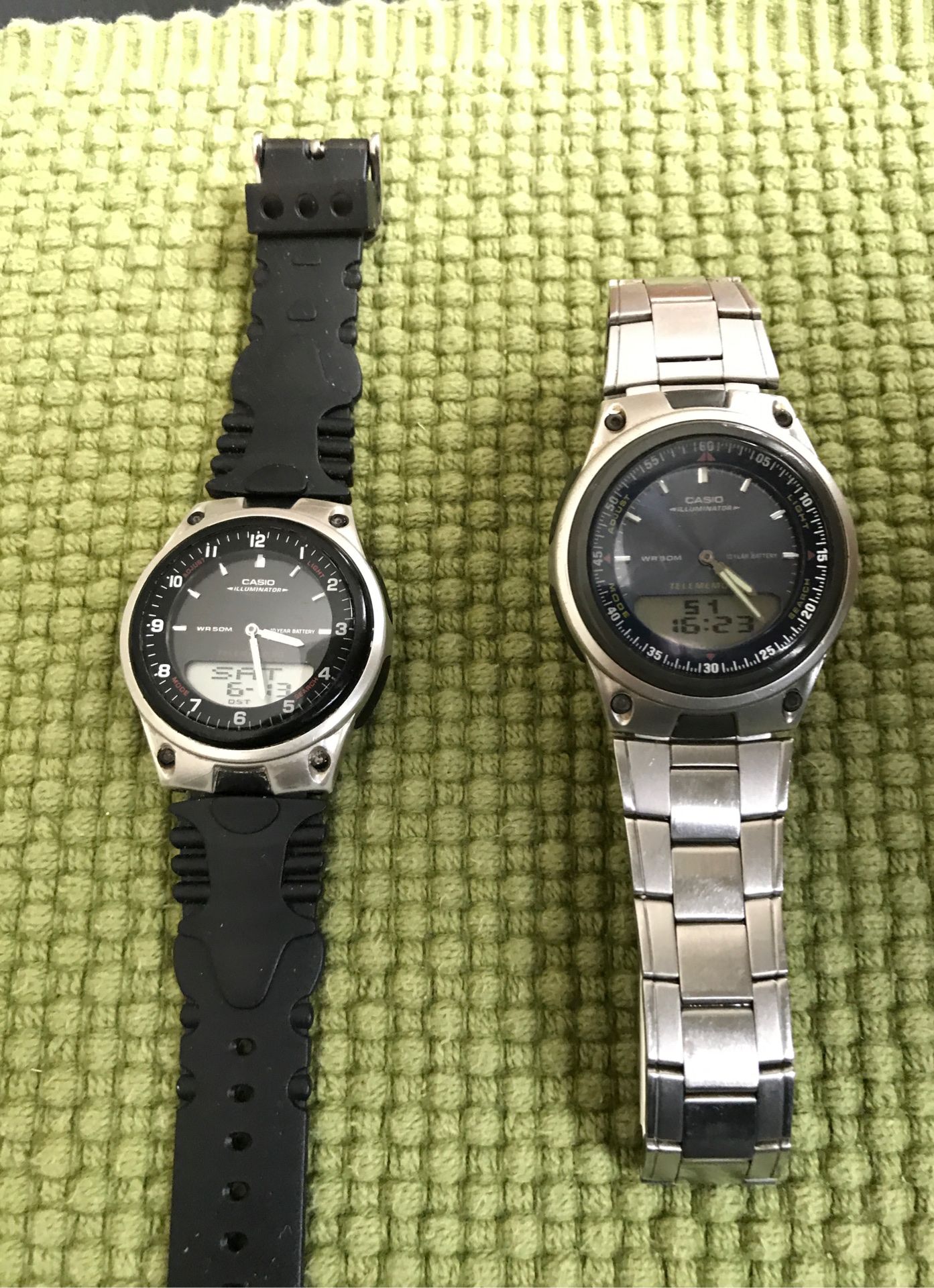 Casio illuminator man’s watch WR50,10 year battery,3 alarm, world time ...