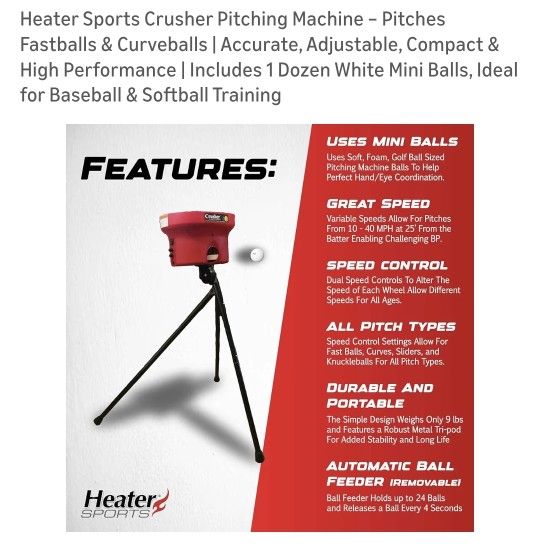 Crusher Portable Pitching Machine, Baseball Automatic Machine for Sale ...