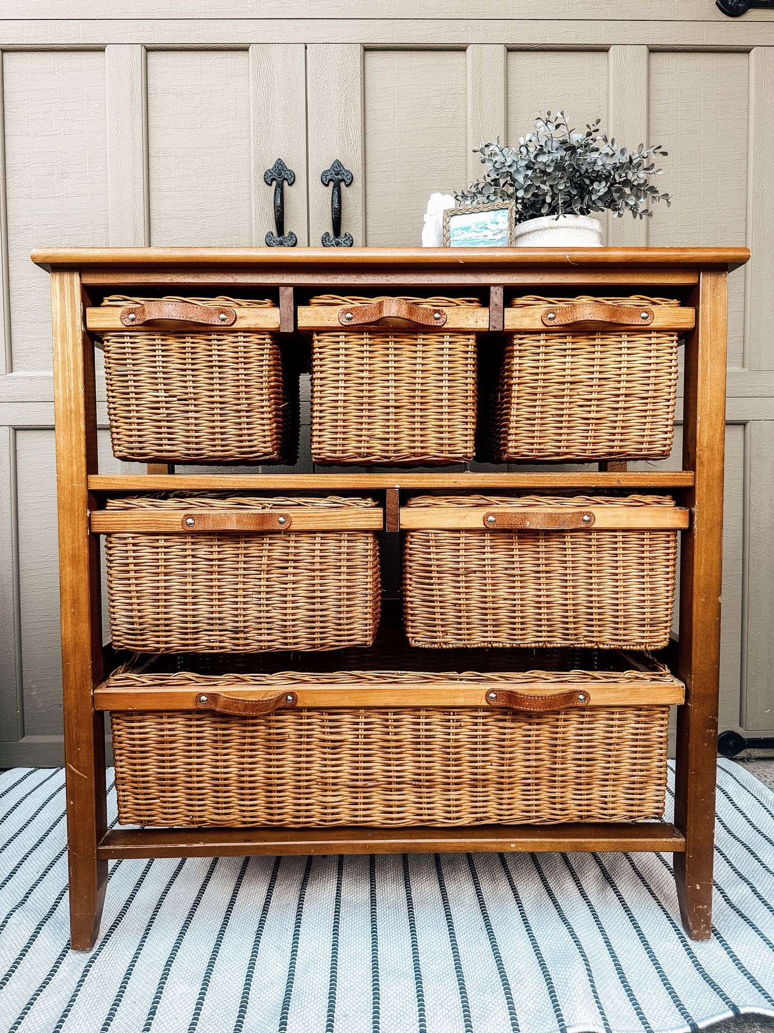 6 Drawer Wicker Rattan Chest of Drawers Dresser Cubby Storage Craft ...