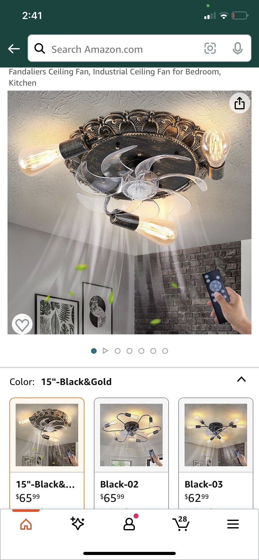 Black Modern Ceiling Fans with Lights, Retro Flush Mount Ceiling Fan ...