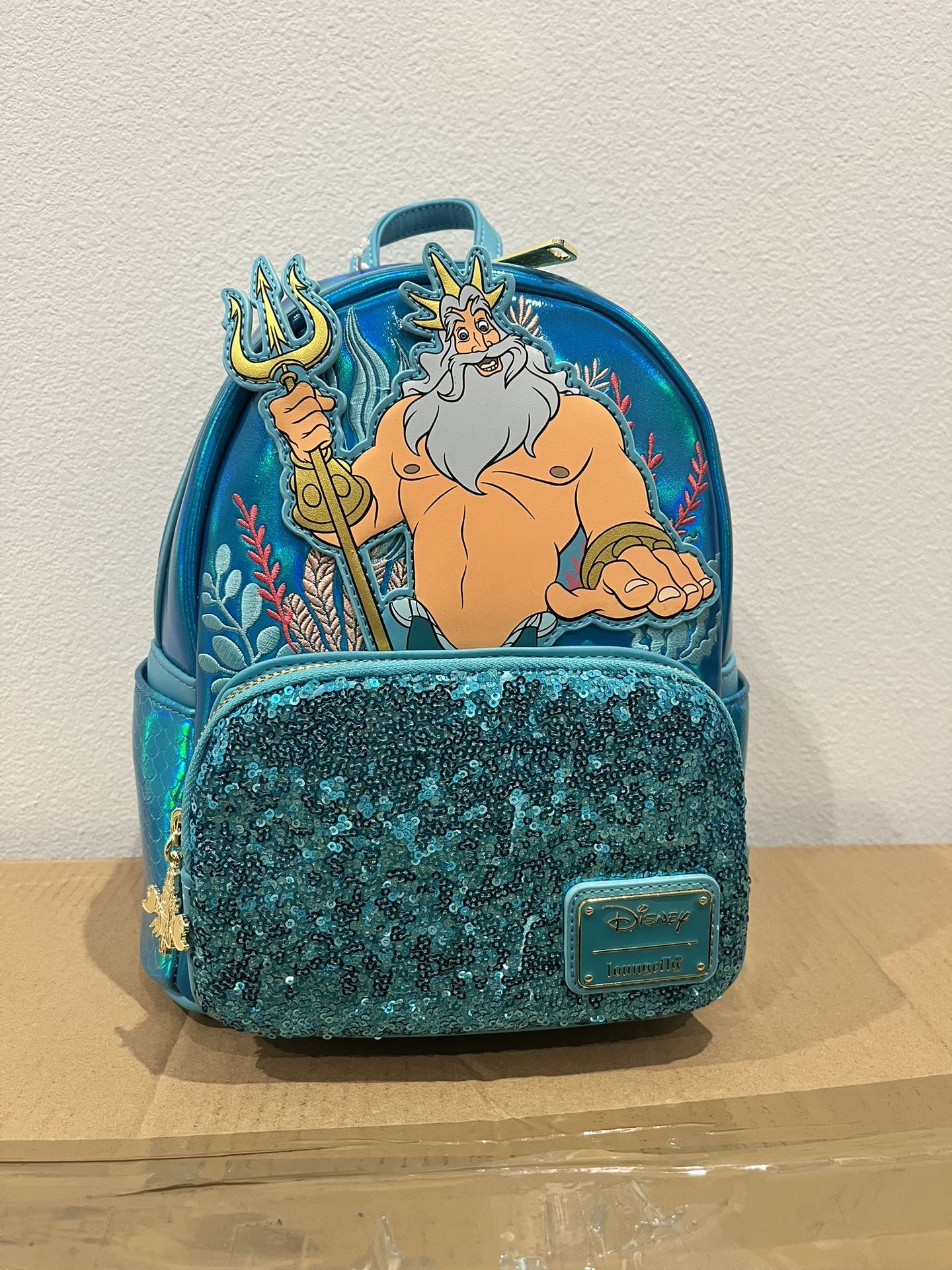 NWT Loungefly Disney Little Mermaid Ariel King Triton Sequin Backpack ...