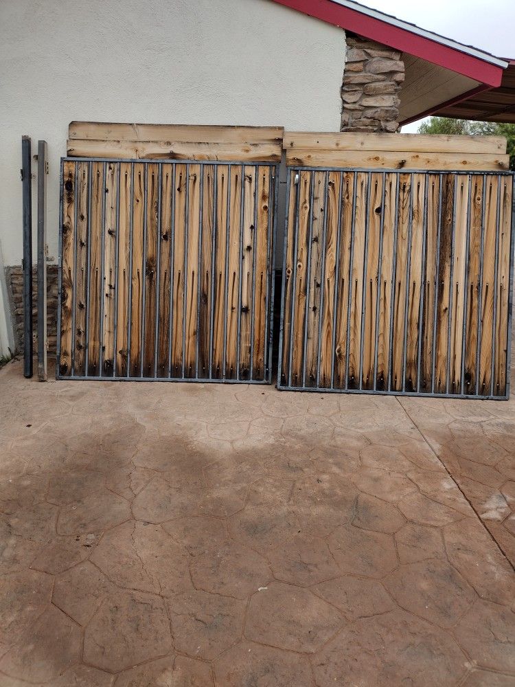 Black Metal. Door Gate. Wood Panel. Size. 12'foot Wide. 6' Foot Tall ...