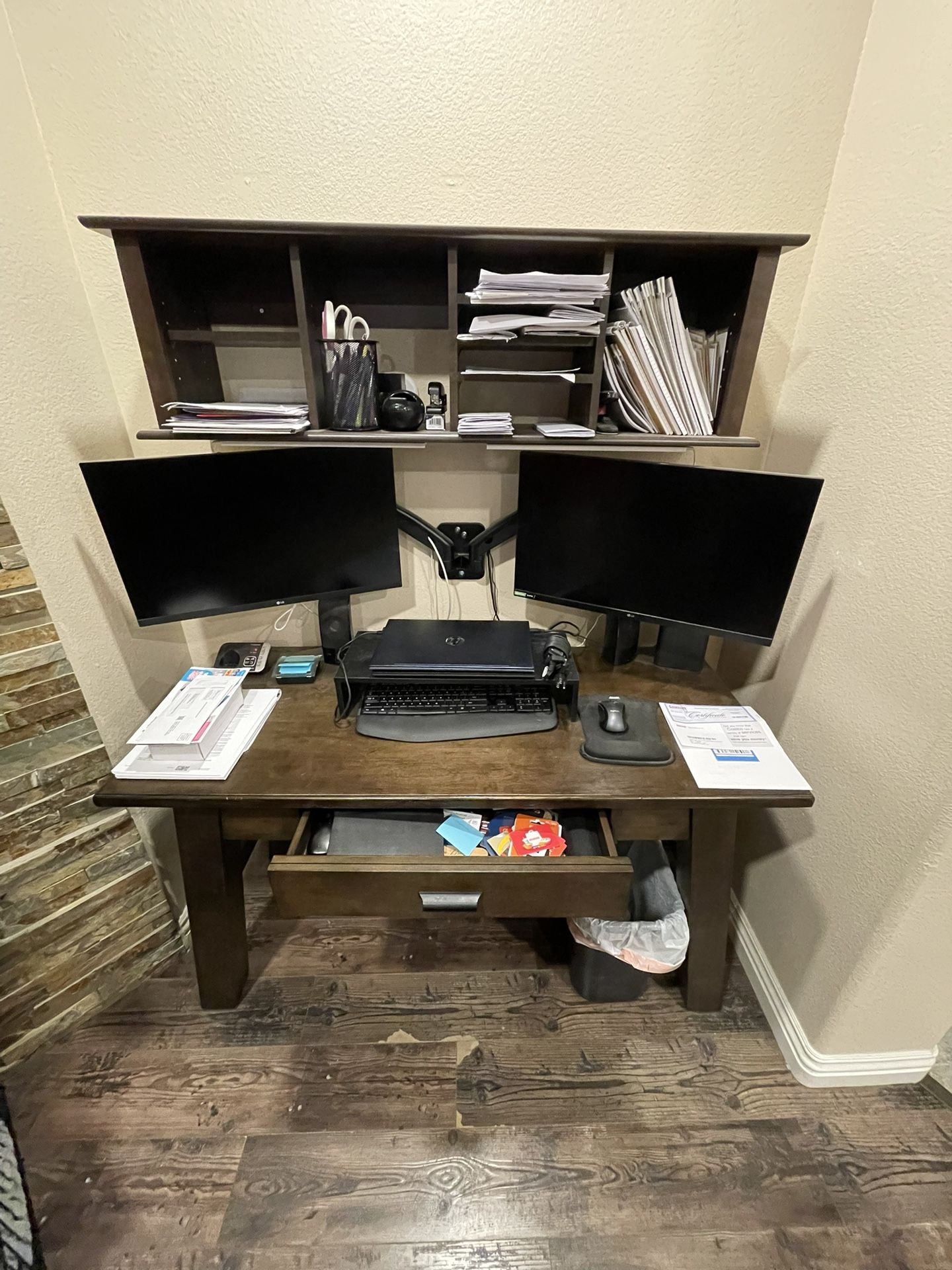 Desk, Dual Monitor Wall Mount, And Floating Shelf for Sale in Las Vegas ...