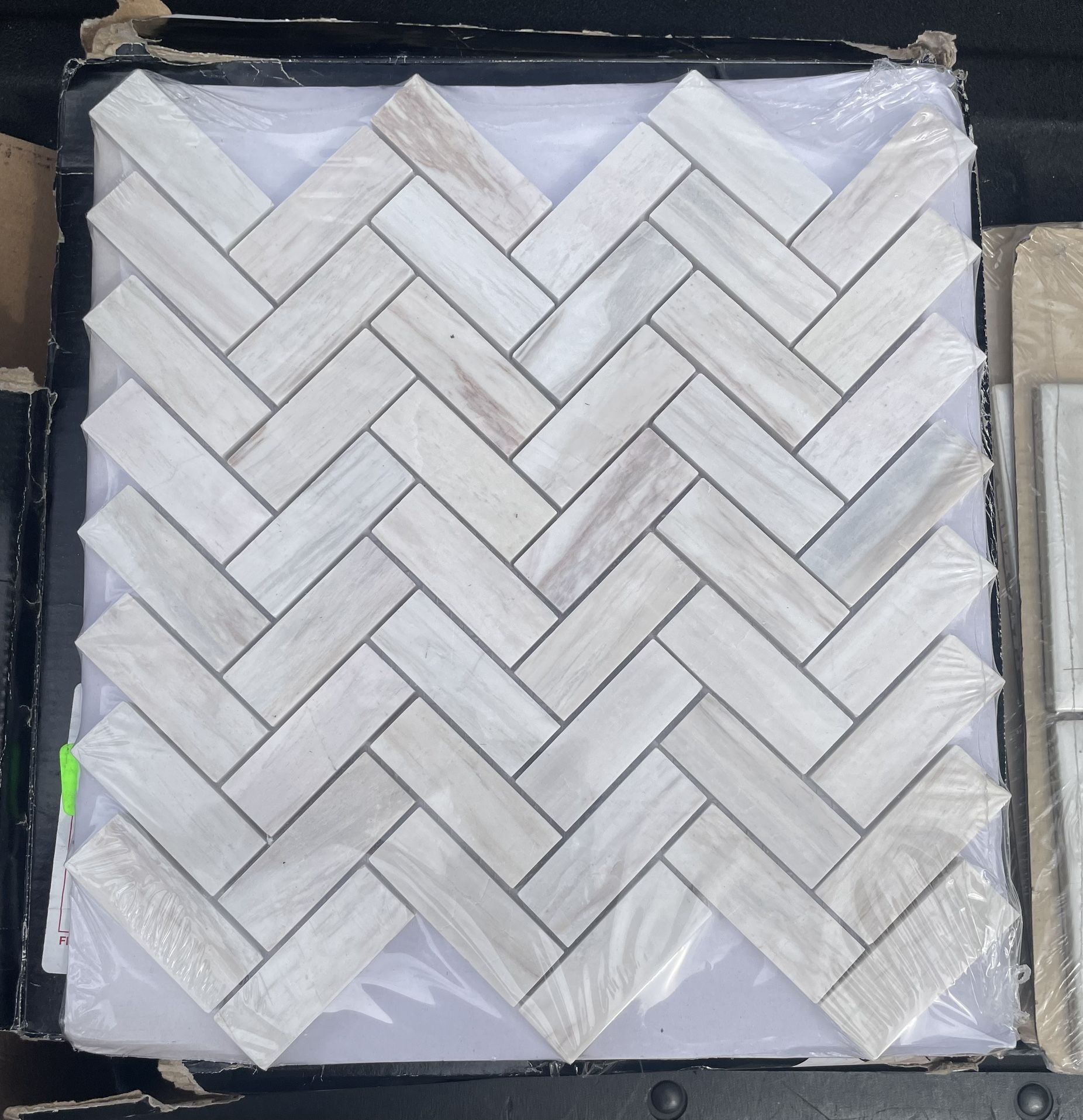 Angora Herringbone 12 in. x 12 in. x 10 mm Polished Marble Mosaic Tile ...