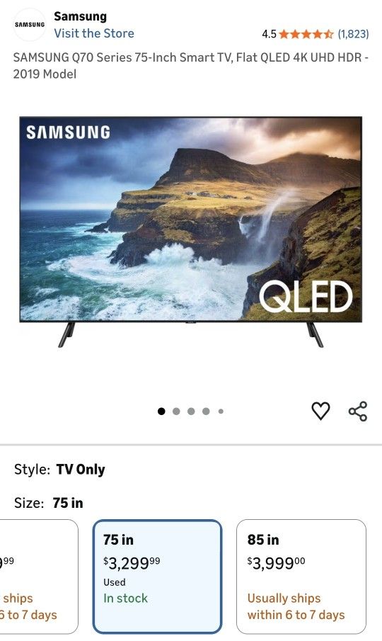 SAMSUNG Q70 Series 75-Inch Smart TV, Flat QLED 4K UHD HDR - 2019 Model ...