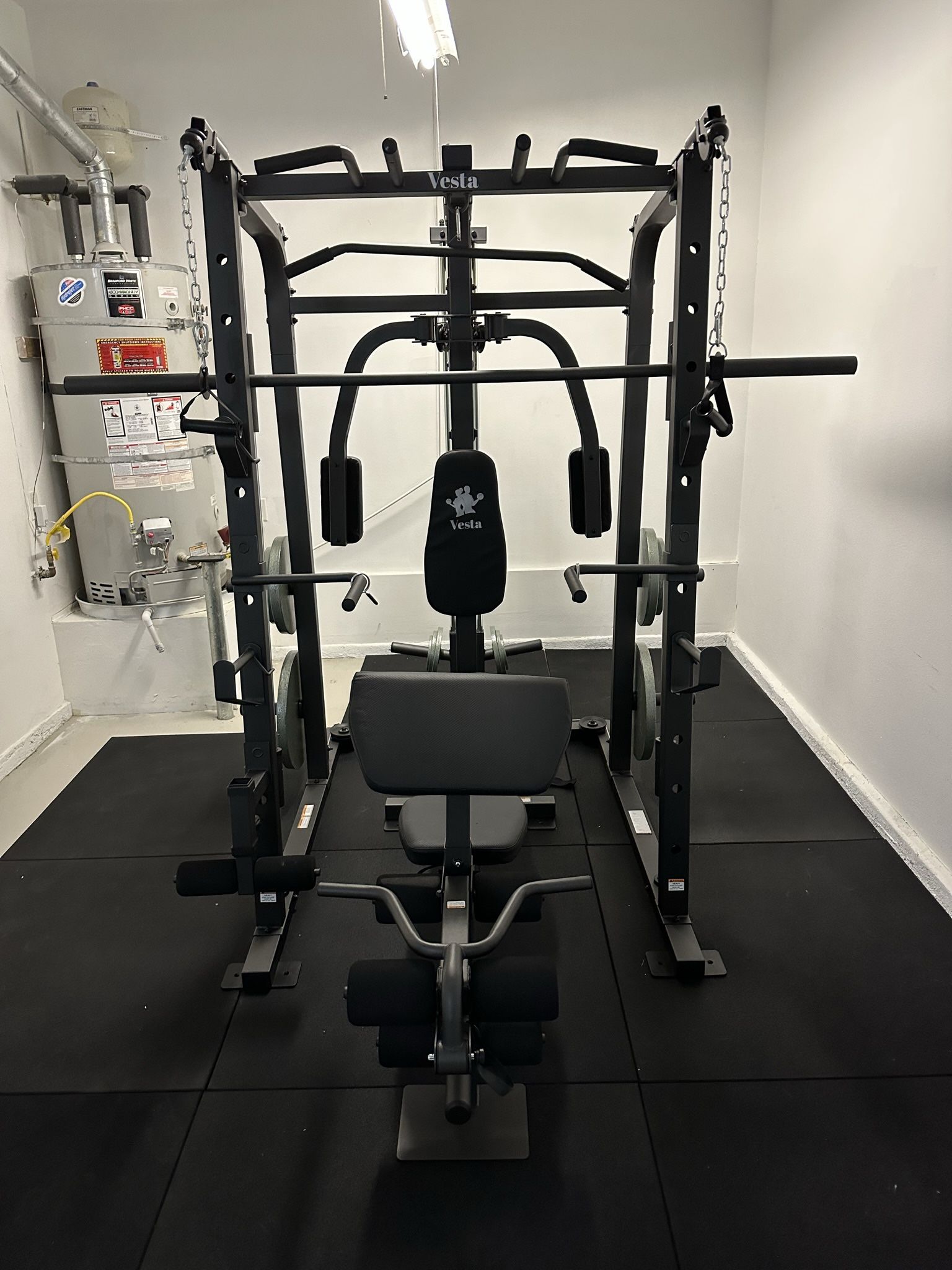 Vesta Fitness Smith Machine 1001 w/Bench Attachment | 230lb Bumpers ...