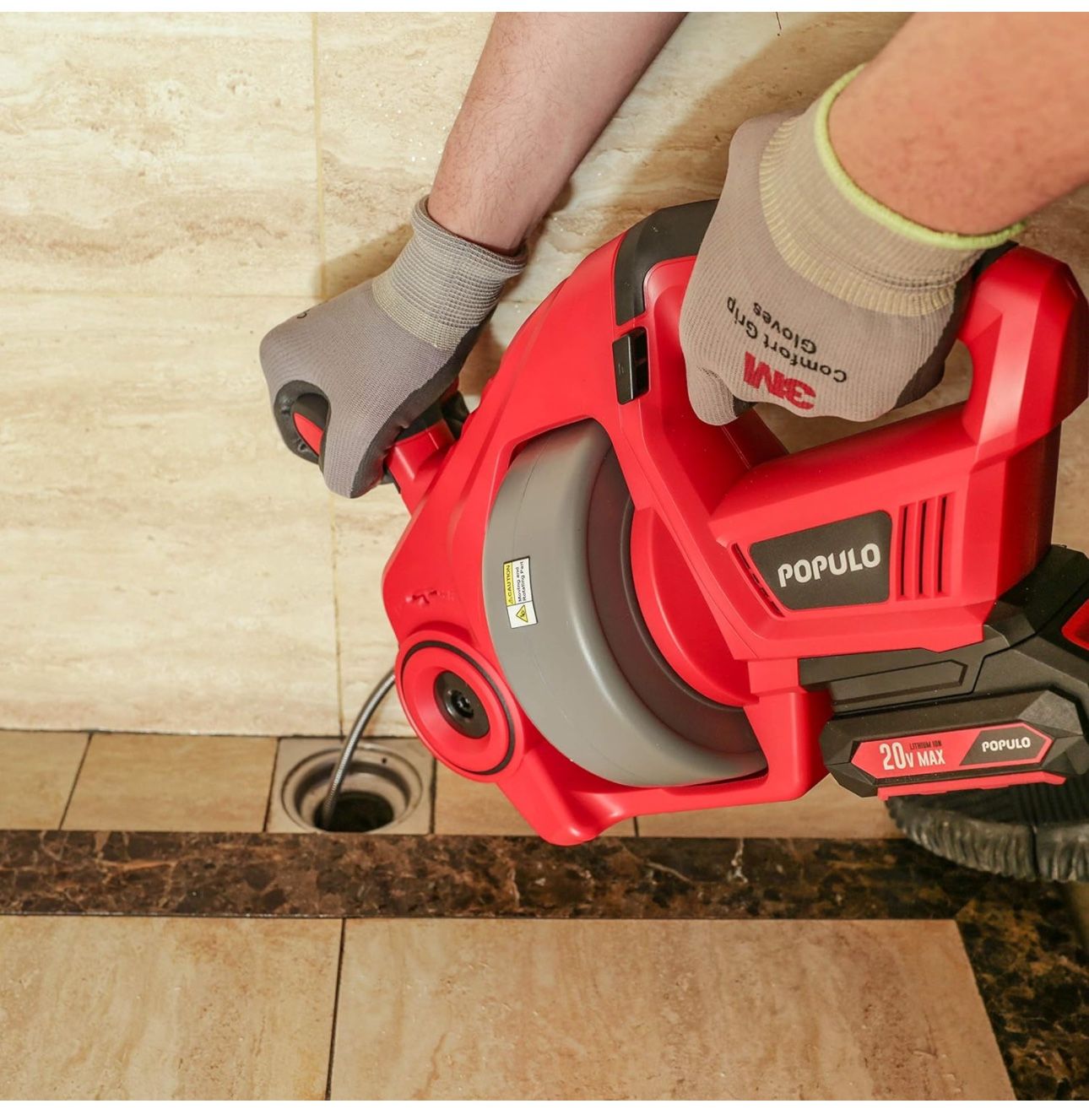 POPULO 20V Electric Drain Snake,25Ft Plumbing Snake Drain Clog Remover ...