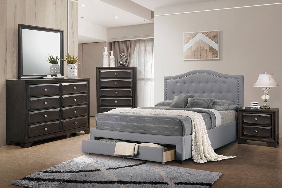 Brand New Grey Burlap Queen Size Bed Frame With Storage for Sale in ...