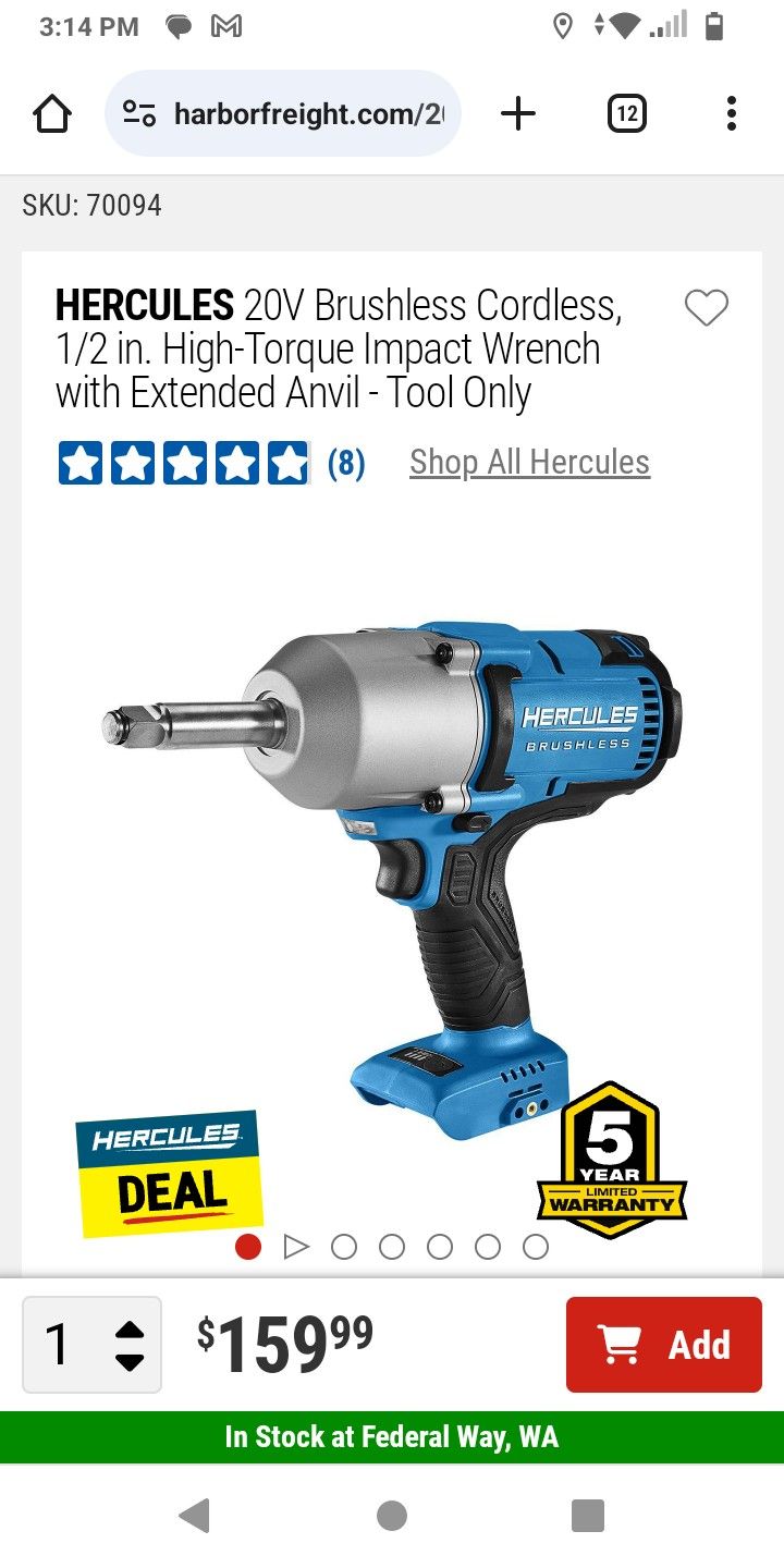 Hercules 20v 1/2in Impact Gun for Sale in Seattle, WA - OfferUp